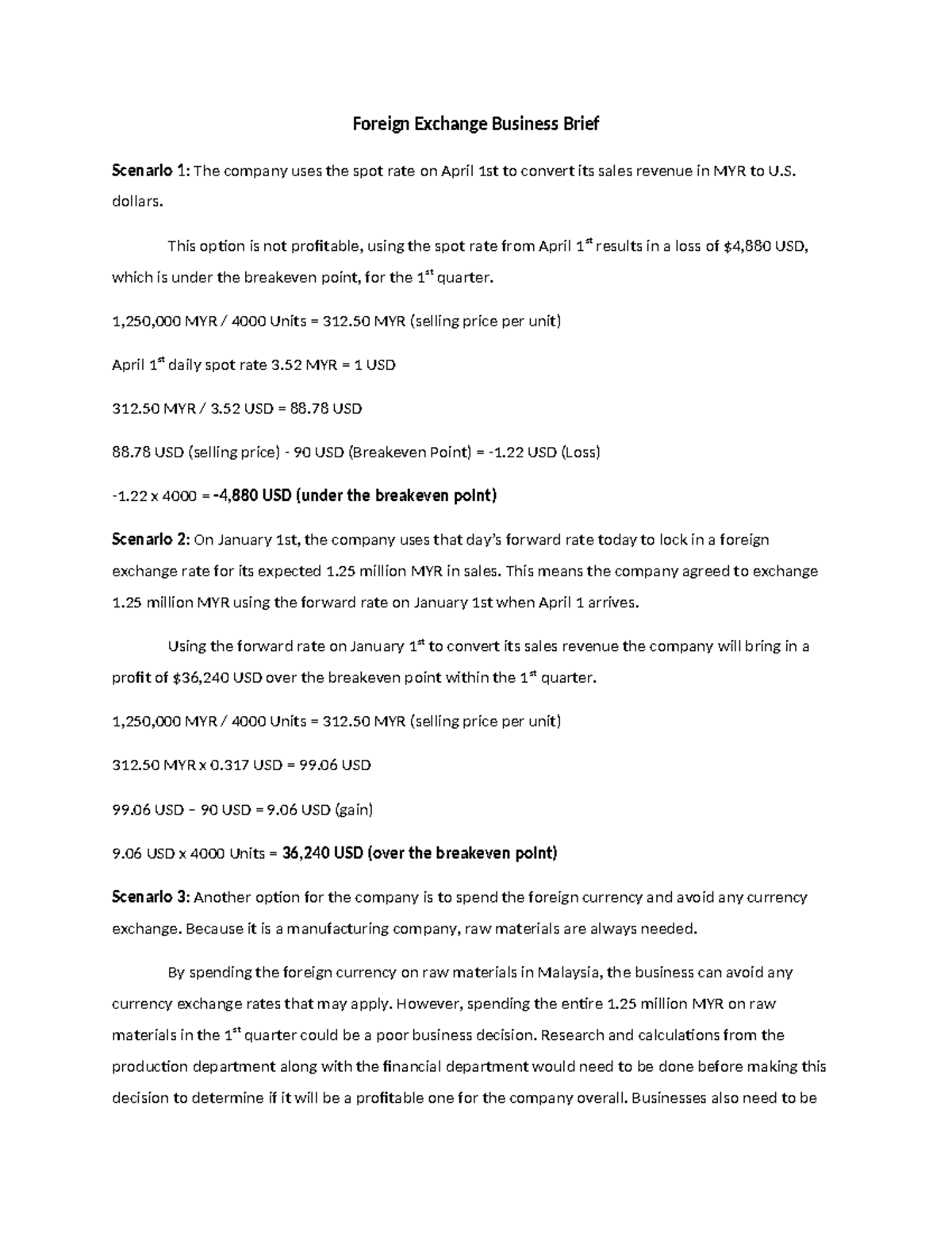 INT 220 Module Four - Foreign Exchange Business Brief Scenario 1: The ...
