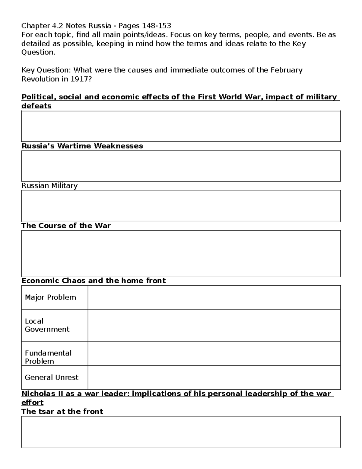 Chapter 4.2 Notes - Chapter 4 Notes Russia - Pages 148- For each topic ...