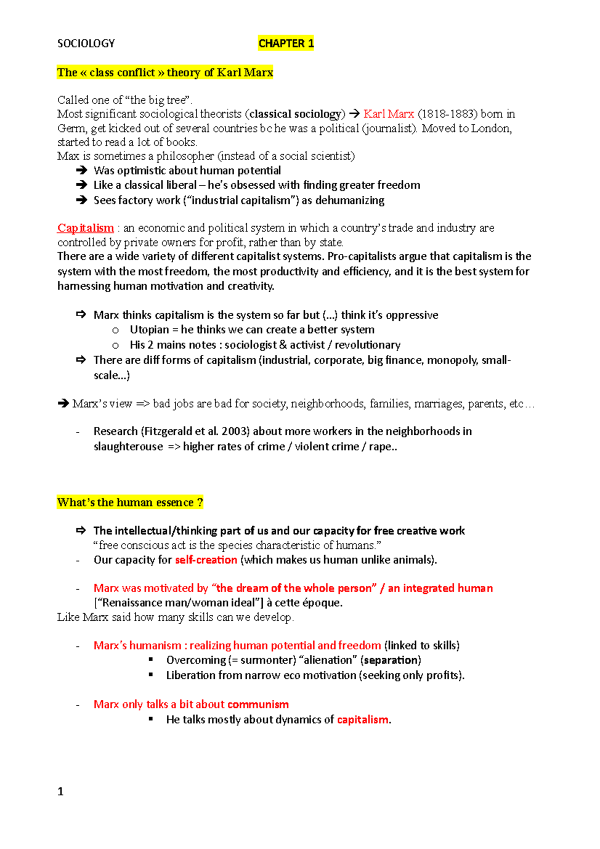 Chap1 SOC - class conflict theory of Karl MArx - The « class conflict ...