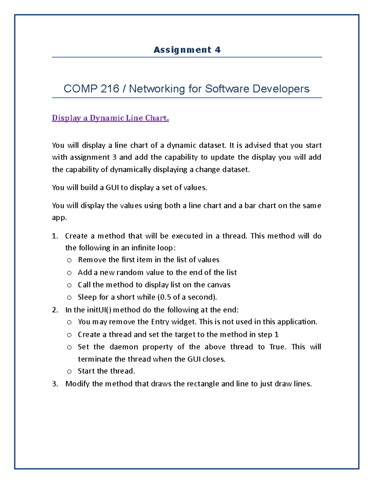 Assign 4 Dynamic Display - Assignment 4 COMP 216 / Networking for Software Developers Display a ...