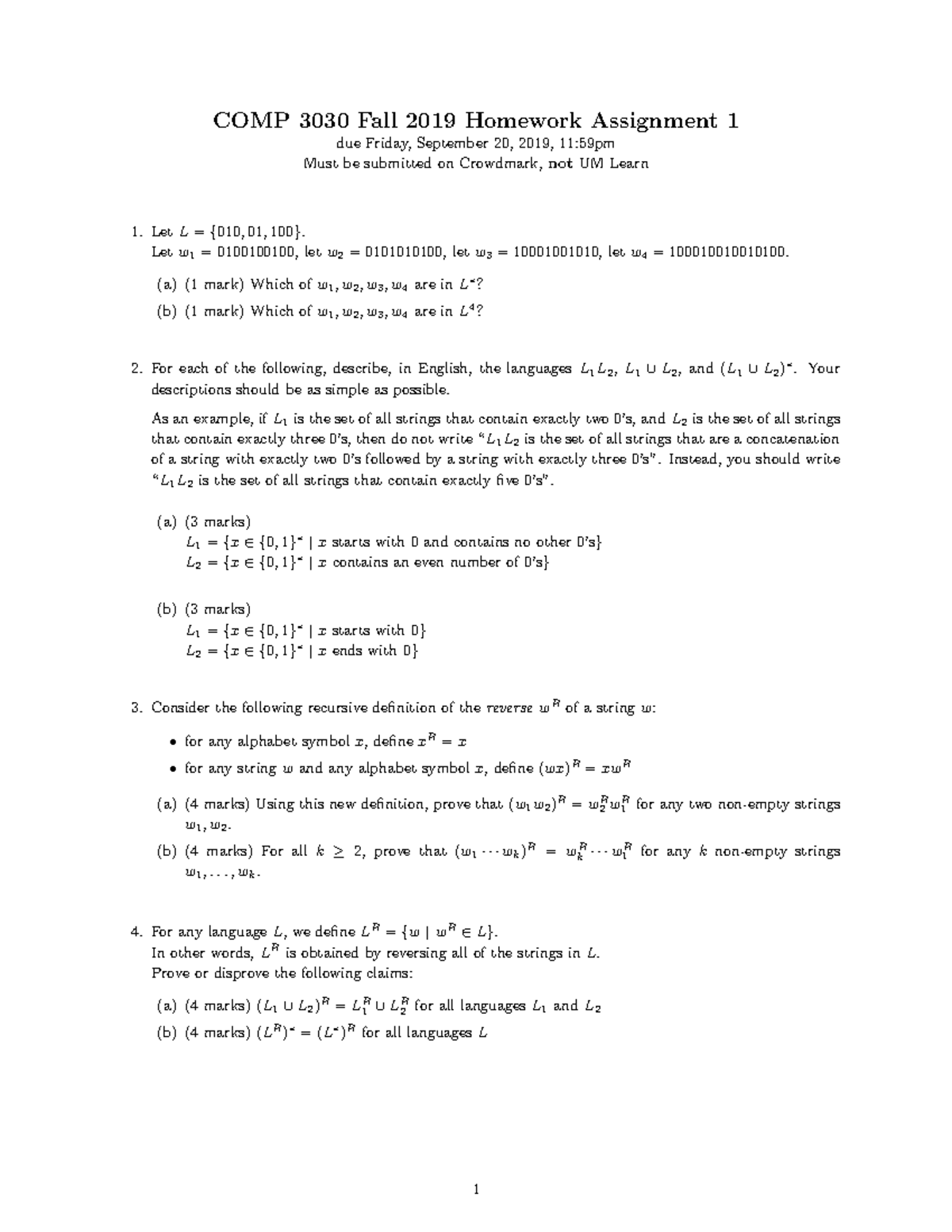 Assignment 1-Questions - COMP 3030 Fall 2019 Homework Assignment 1 due ...