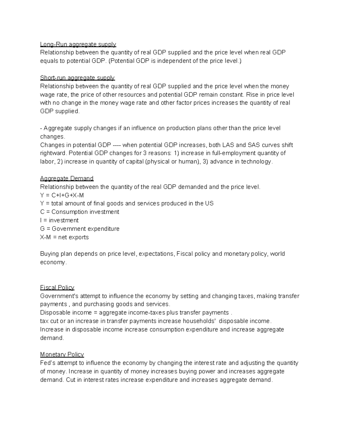 Macroeconomic Final Review - Long-Run aggregate supply Relationship ...