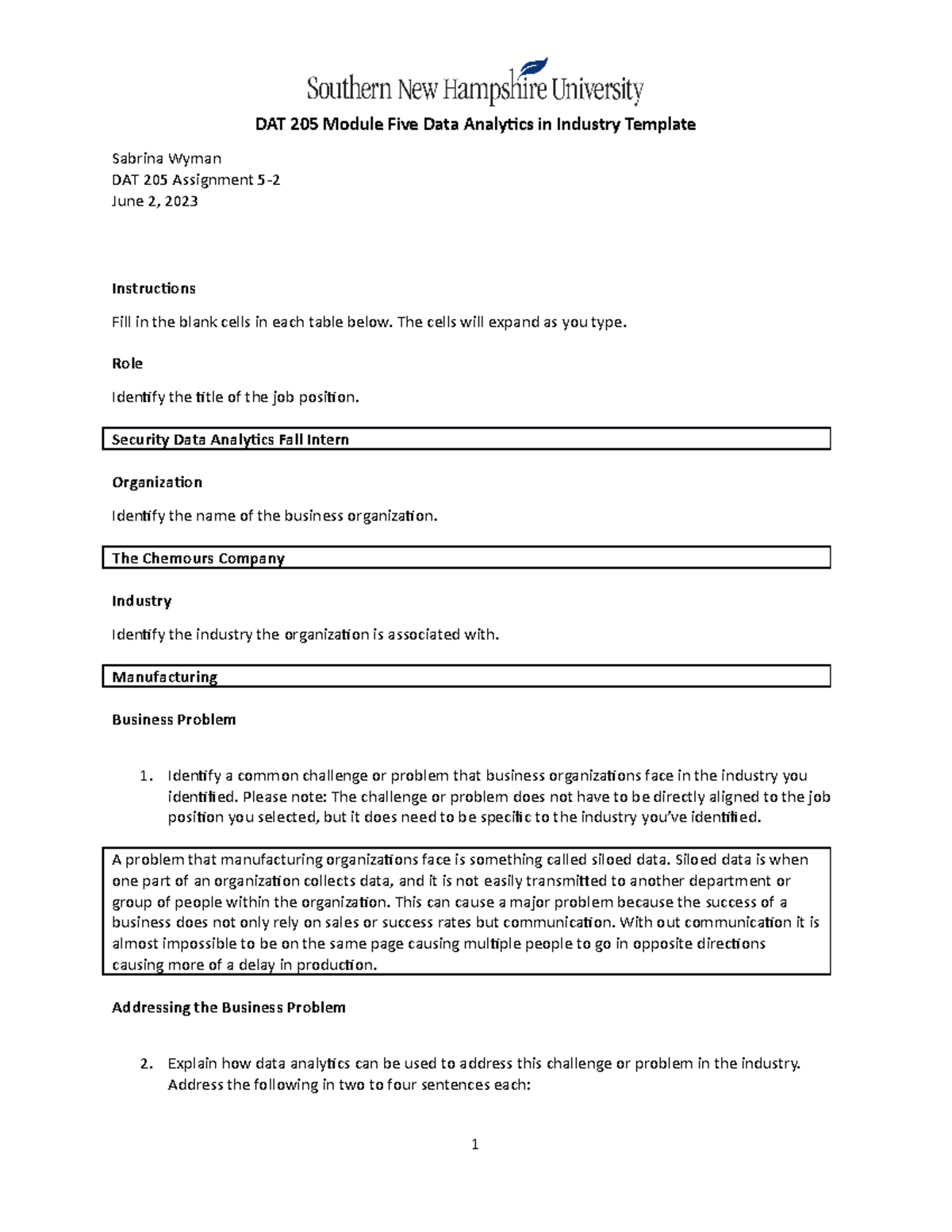 DAT 205 Module Five - Week 5 - DAT 205 Module Five Data Analytics in ...