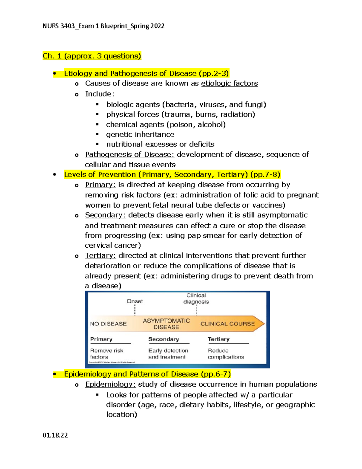 NURS 3403_Exam 1 Blueprint_Spring 2022 - Ch. 1 (approx. 3 questions ...