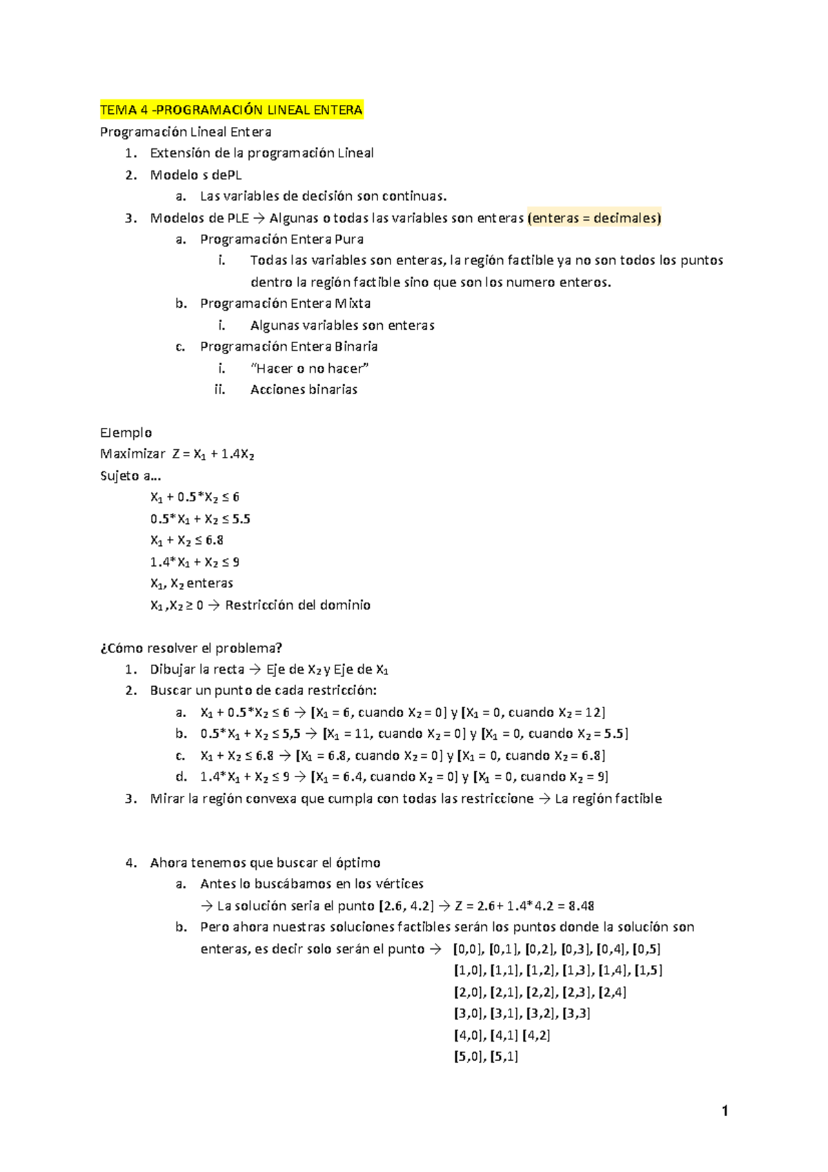 TEMA 4 - PL Entera - Apunts TEMA 4 - TEMA 4 -PROGRAMACIÓN LINEAL ENTERA ...