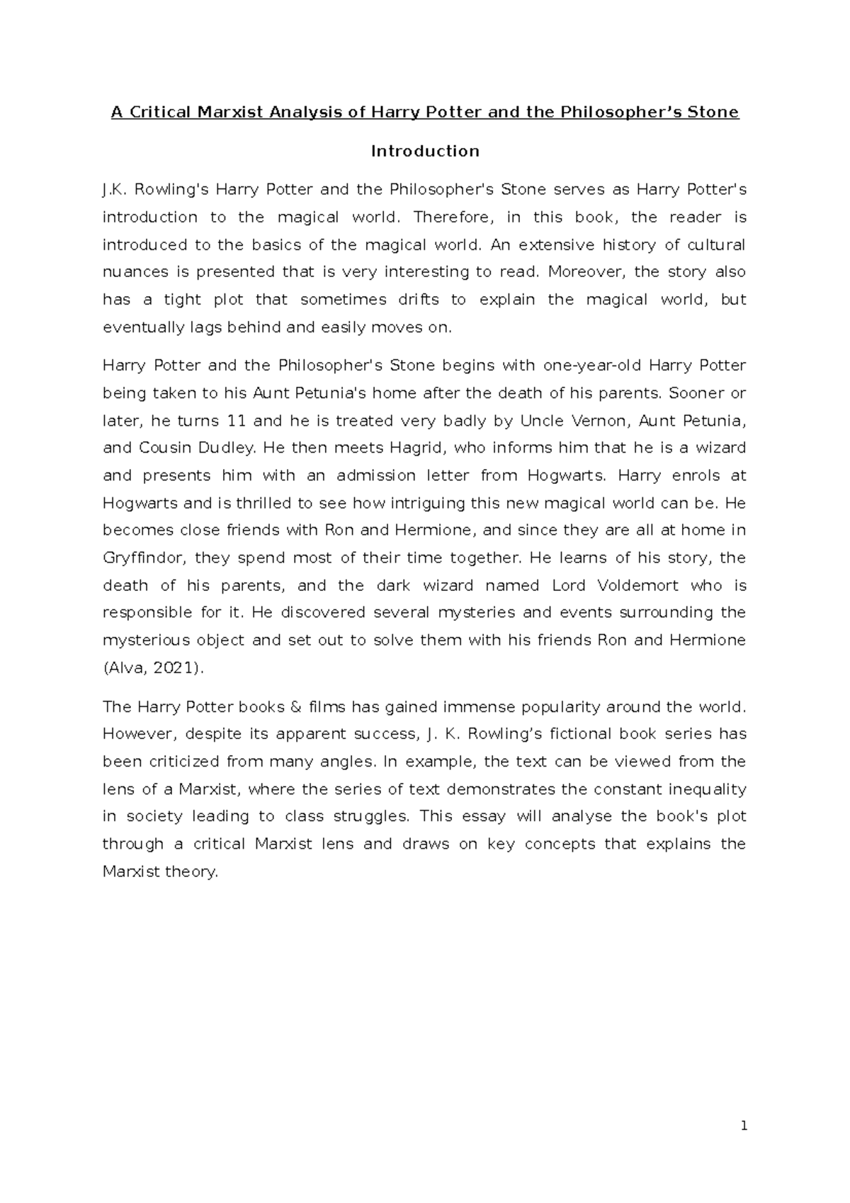 LIT2000 1 Critical Assignment- Sai Dhiruselvam - A Critical Marxist ...