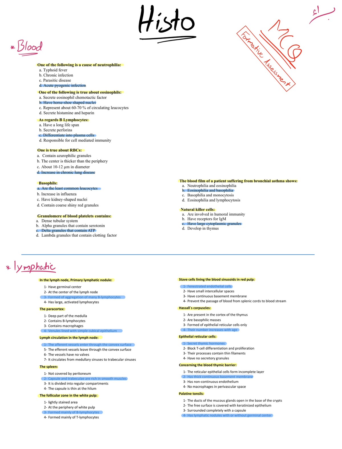 Histology Formative assessment( MCQ + Matching ) [106] - histology ...