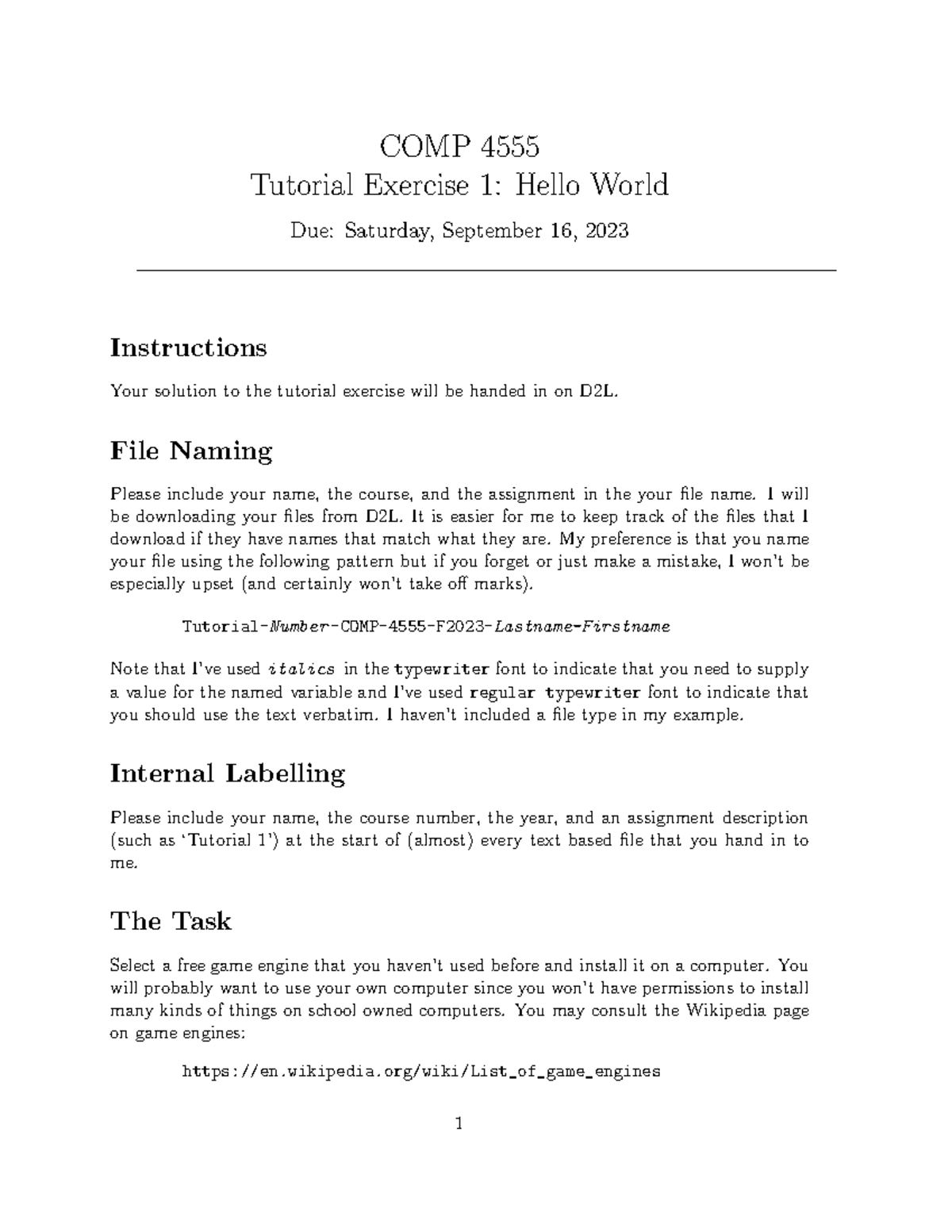 COMP 4555 Tutorial 1 Fall 2023 - COMP 4555 Tutorial Exercise 1: Hello World Due: Saturday ...
