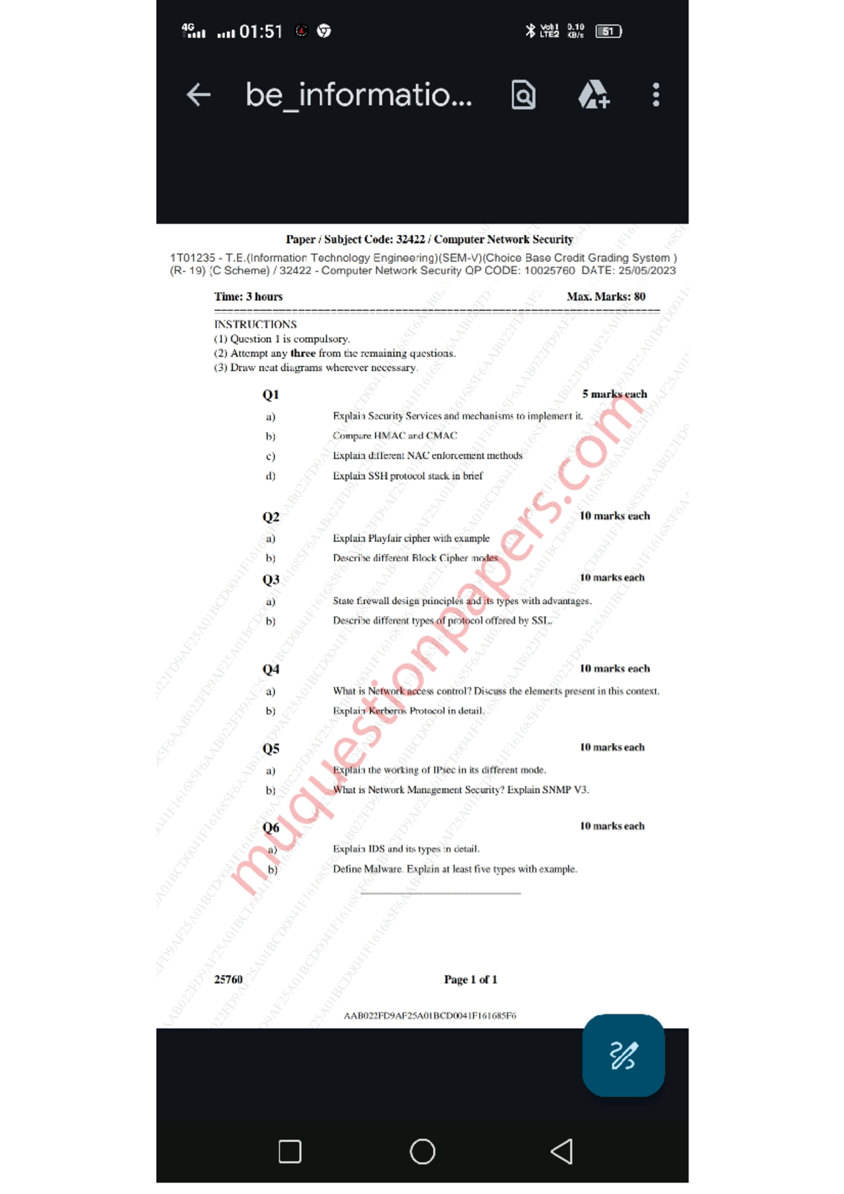 CNS PYQ - Previous year question paper - 4G 01:51 9 Voi) 0 LTE2 51 ...