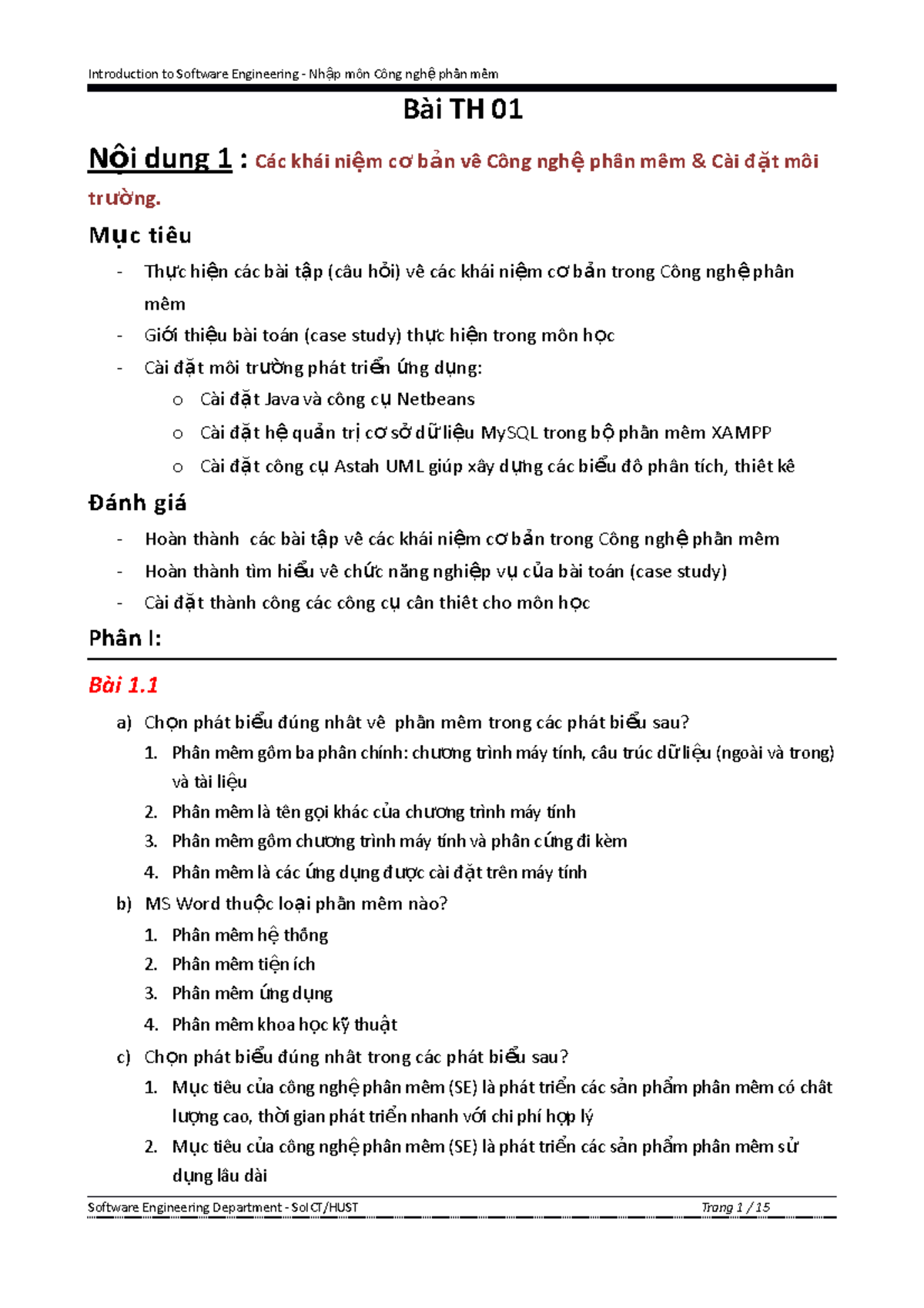 Bai TH 1 - nhap mon cong nghe phan mem - Bài TH 01 N ội dung 1 : Các khái ni ệm c ơ b ản vềề ...