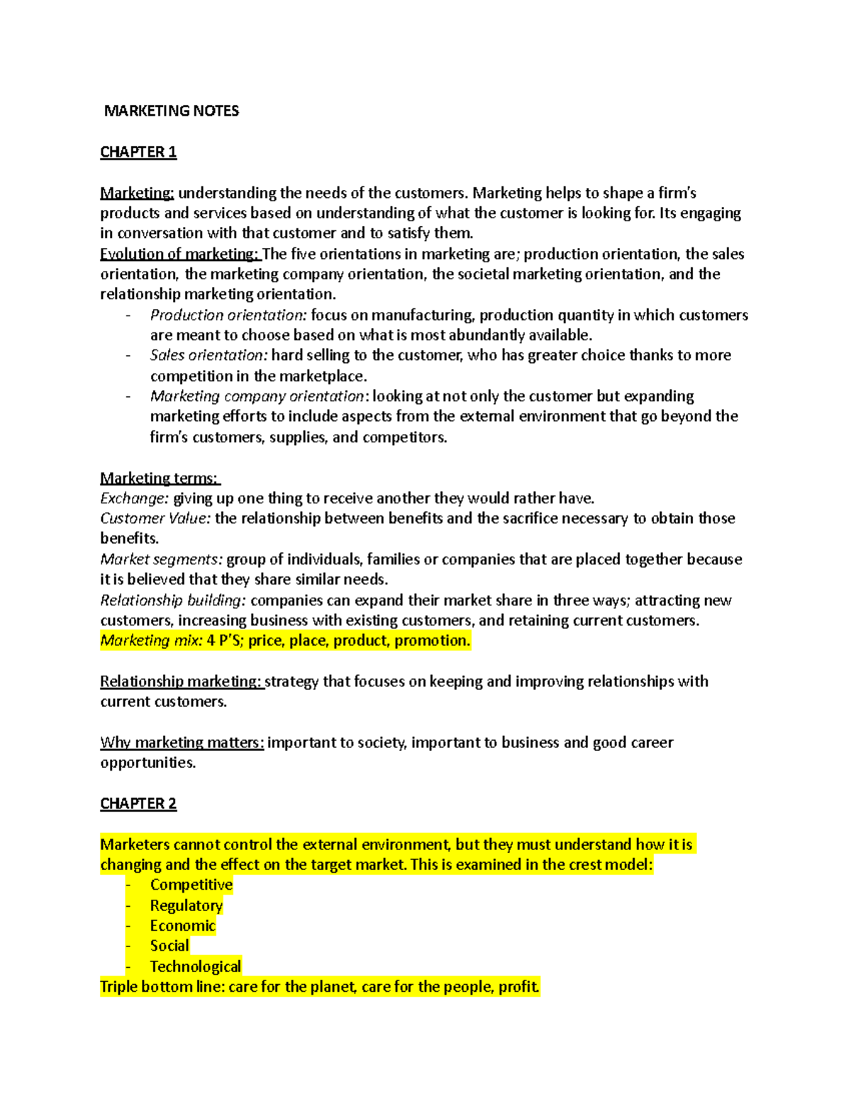 Marketing Notes - MARKETING NOTES CHAPTER 1 Marketing: understanding ...
