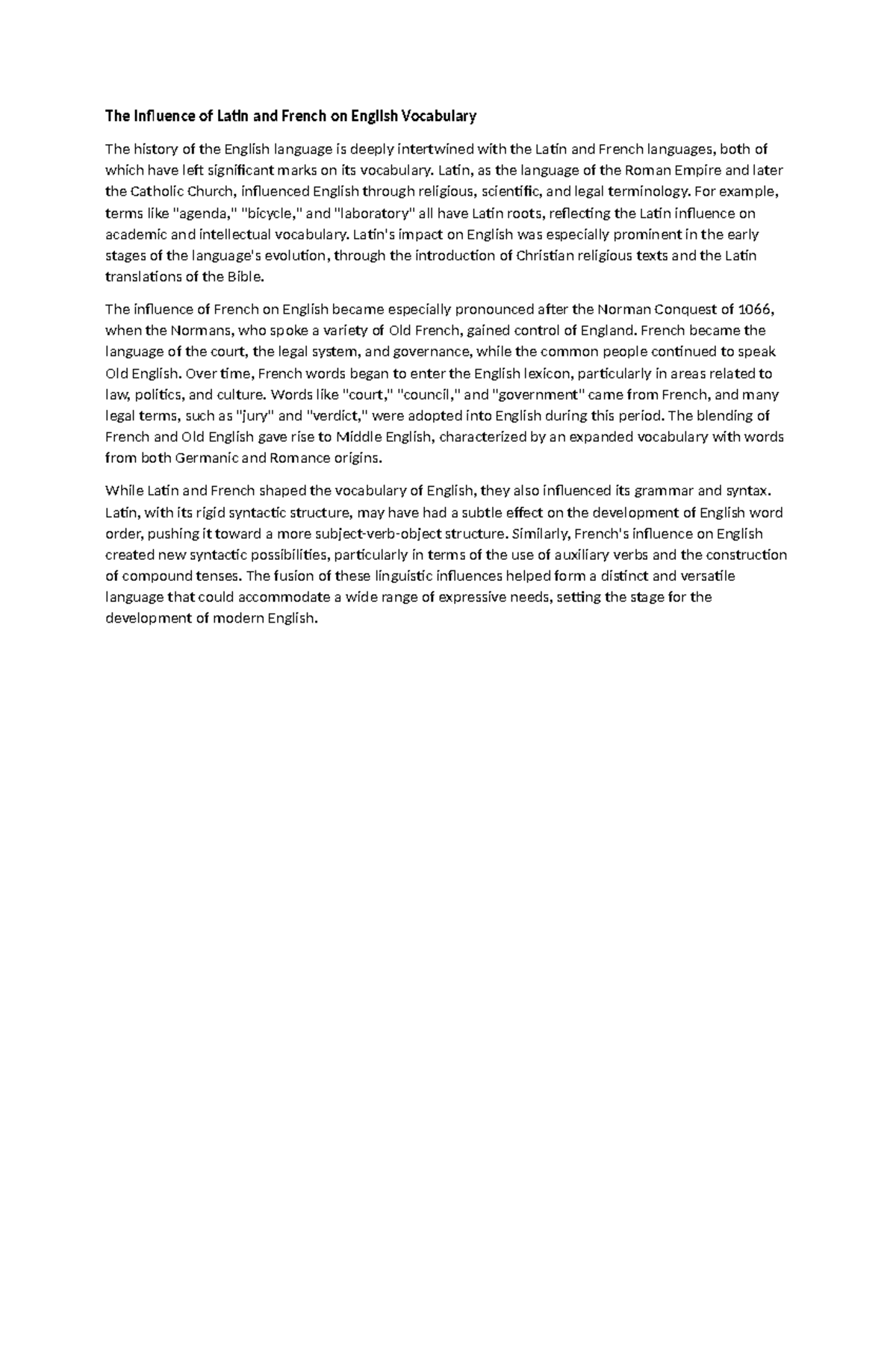 The Influence of Latin and French on English Vocabulary - Latin, as the ...