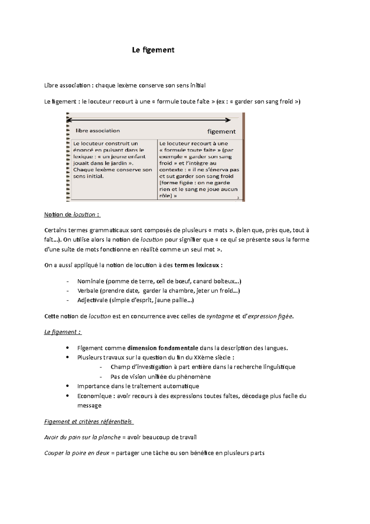 Le figement - CM 3 - CM 3 Lexicologie - Le figement Libre association ...