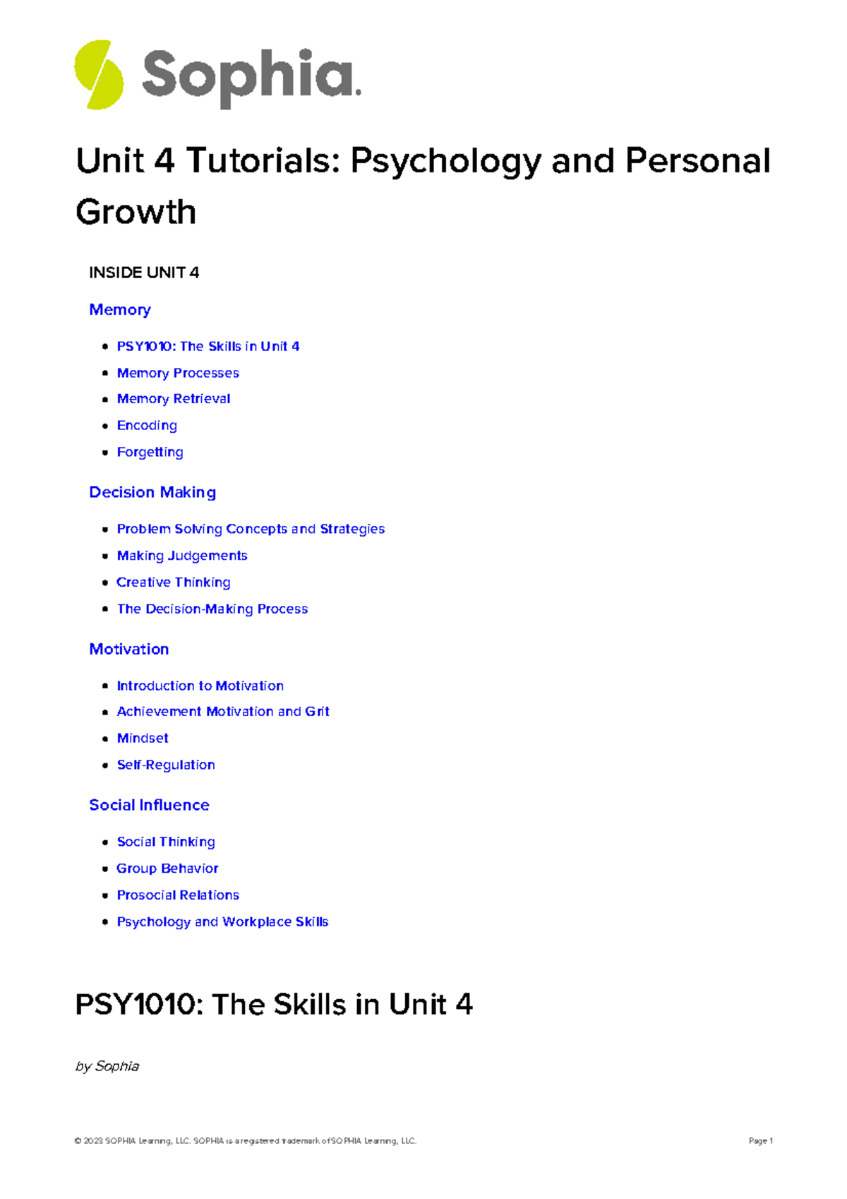 Unit 4 Tutorials Psychology And Personal Growth Unit 4 Tutorials Psychology And Personal