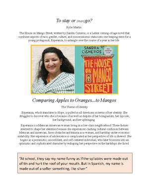 Themes in Multicultural Literature The House on Mango Street - " Due to ...