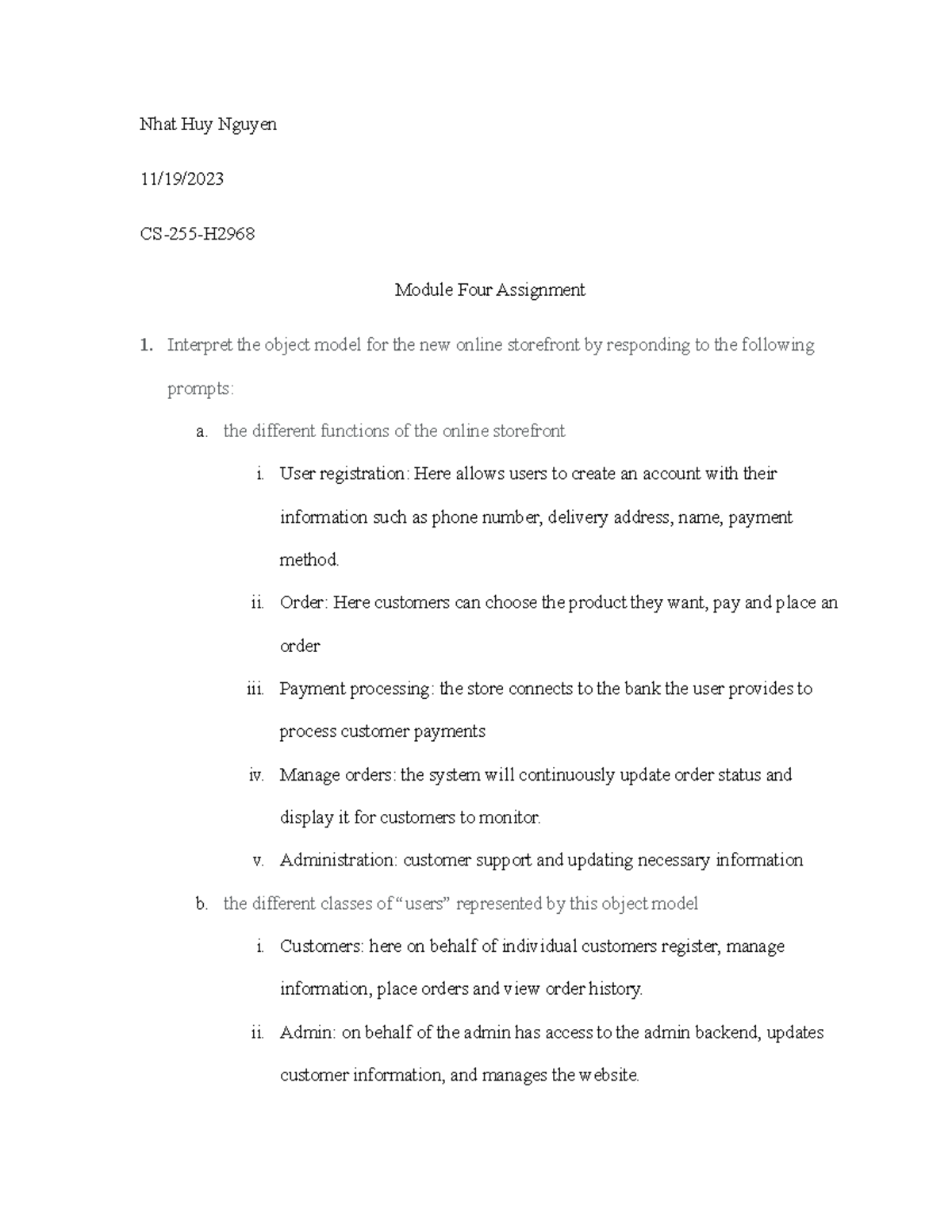 Ass4 - test - Nhat Huy Nguyen 11/19/ CS-255-H Module Four Assignment ...