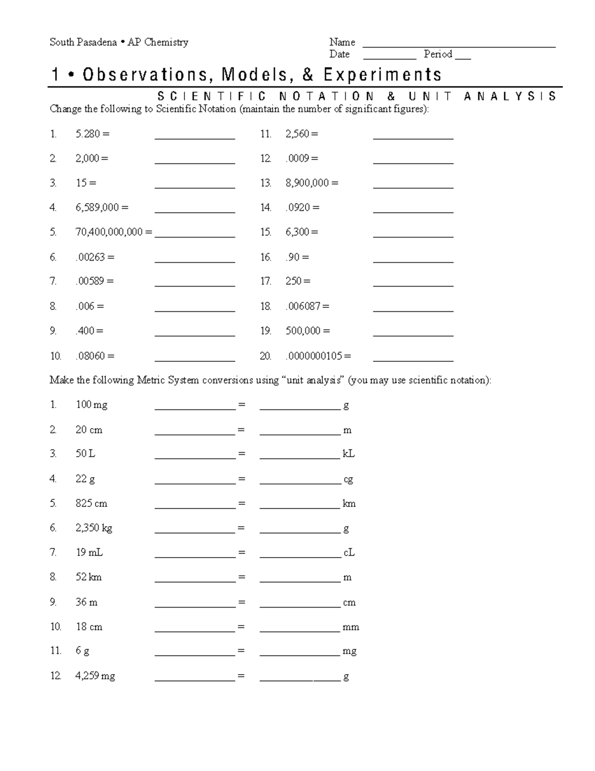 Chem ws 2 - It is a worksheet - South Pasadena • AP Chemistry Name ...