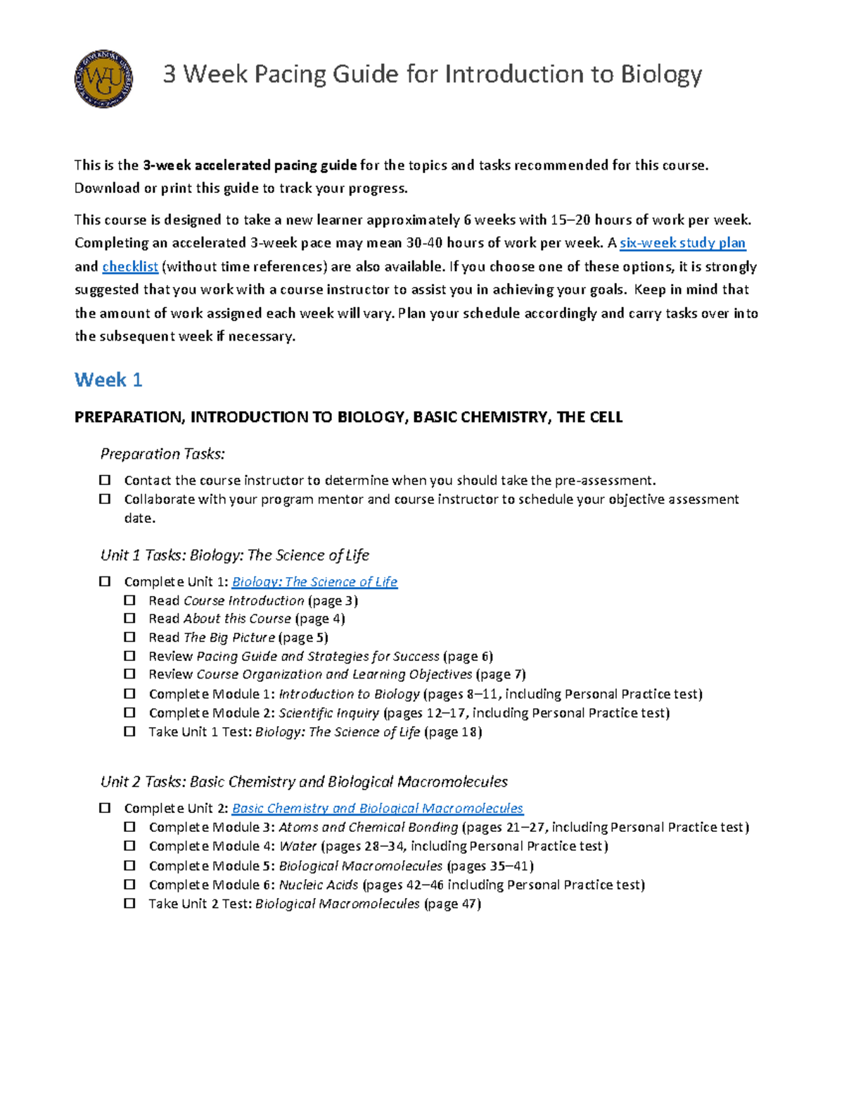 C190v2 3wk pacing-guide - 3 Week Pacing Guide for Introduction to ...