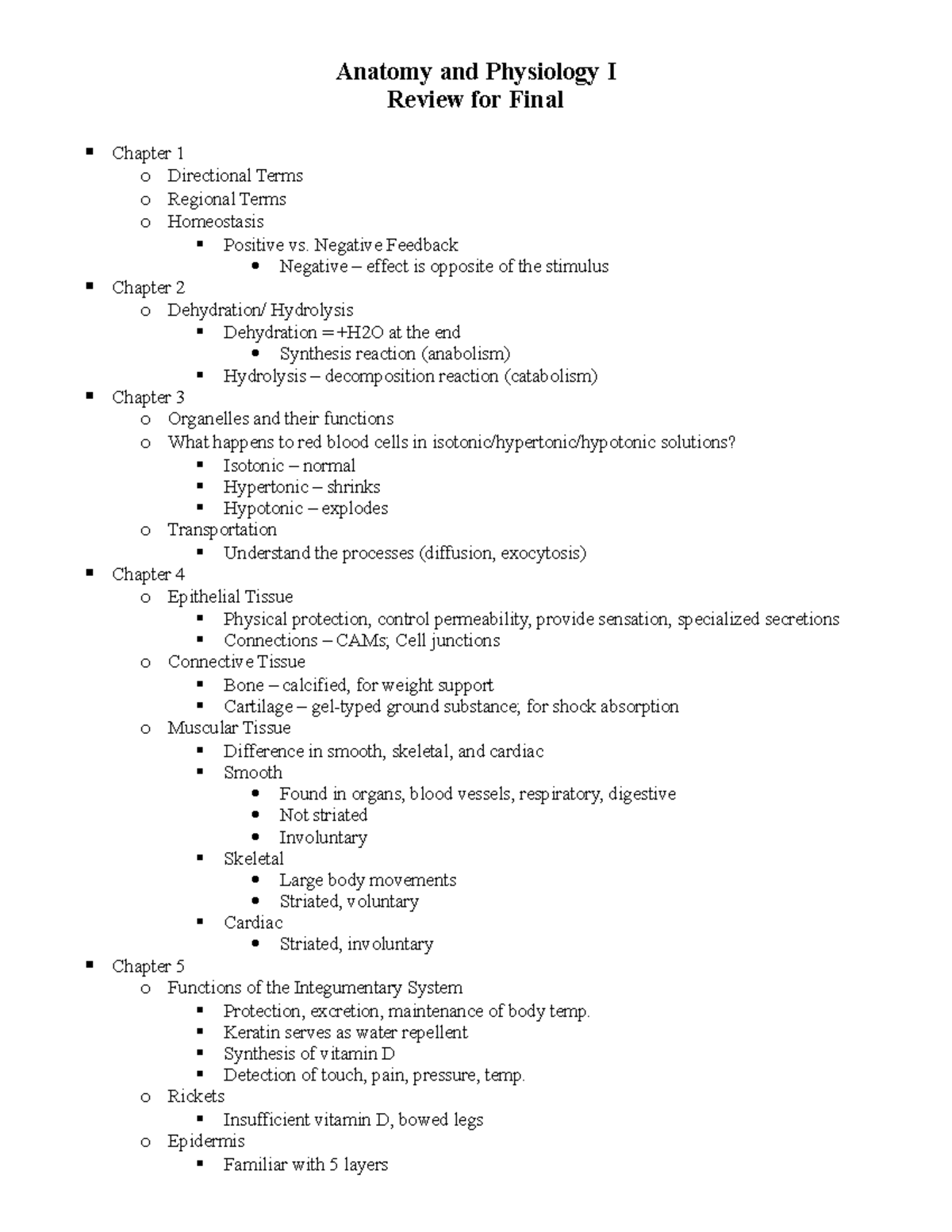 Final Review - ppt slides - Anatomy and Physiology I Review for Final ...