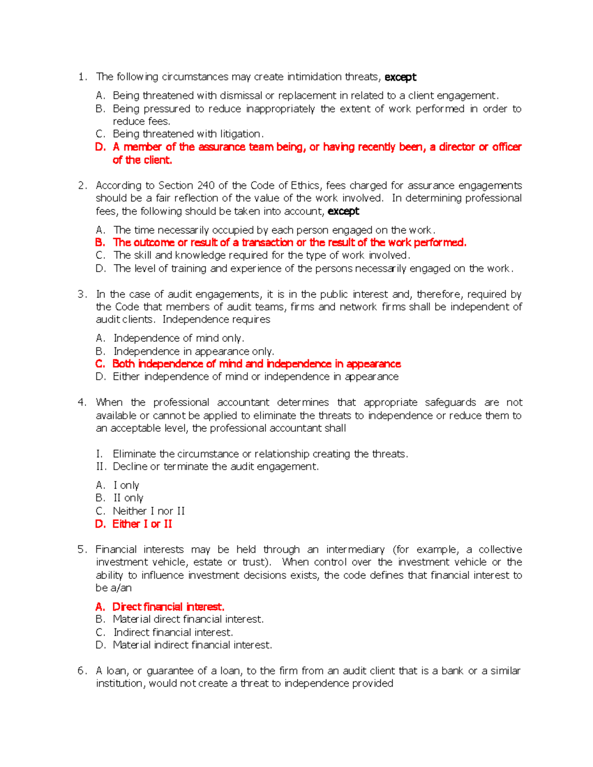 Auditing Theory Reviewer 4 - The following circumstances may create ...