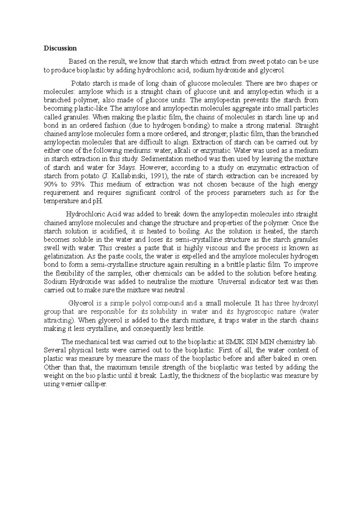 Discussion-chemistry - Discussion Based on the result, we know that ...