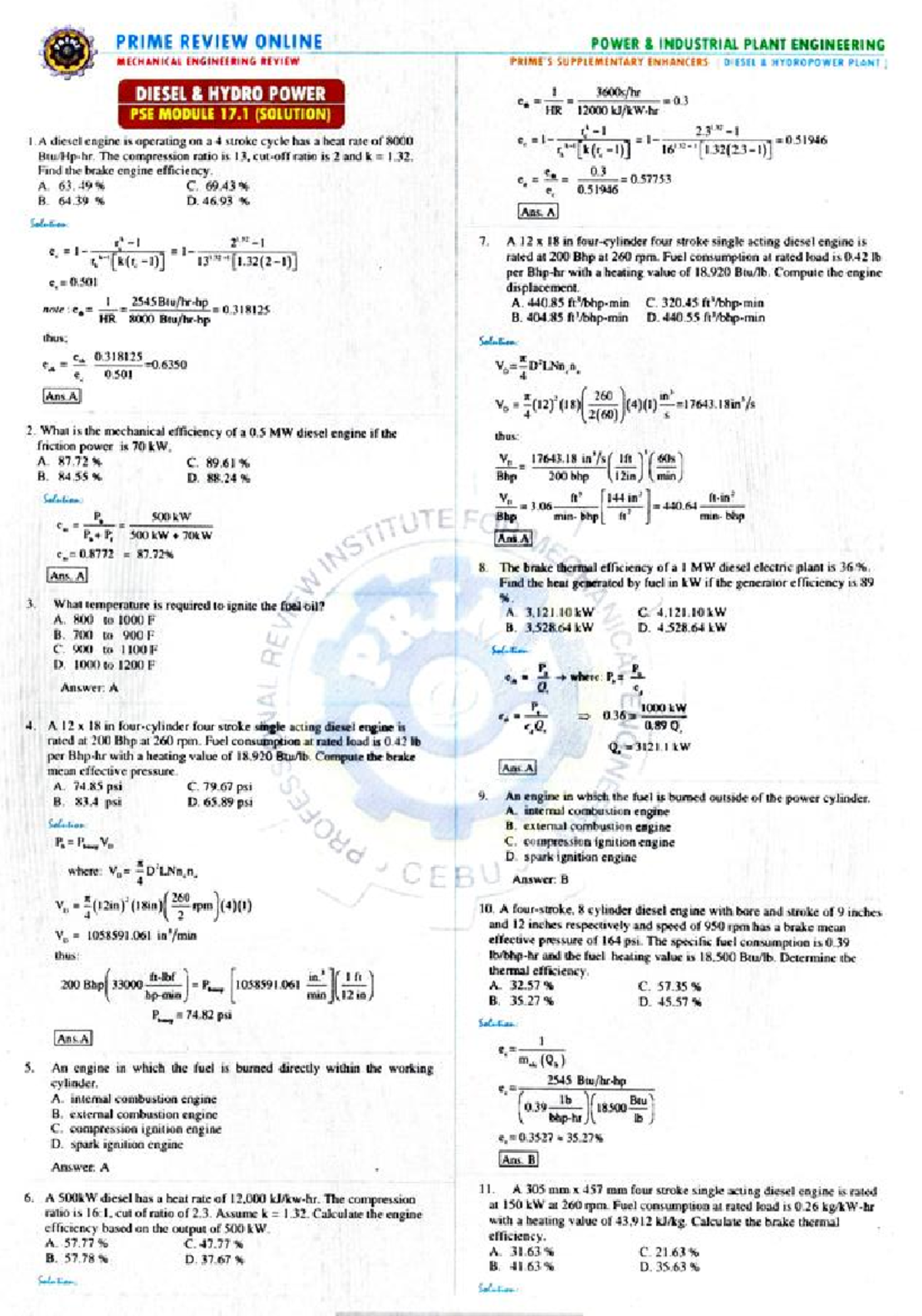 Pdfcoffee - hydro - PRIME REVIEW ONLINE POWER &INDUSTRIAL PLANT ENGINEERING MECHANICAL - Studocu