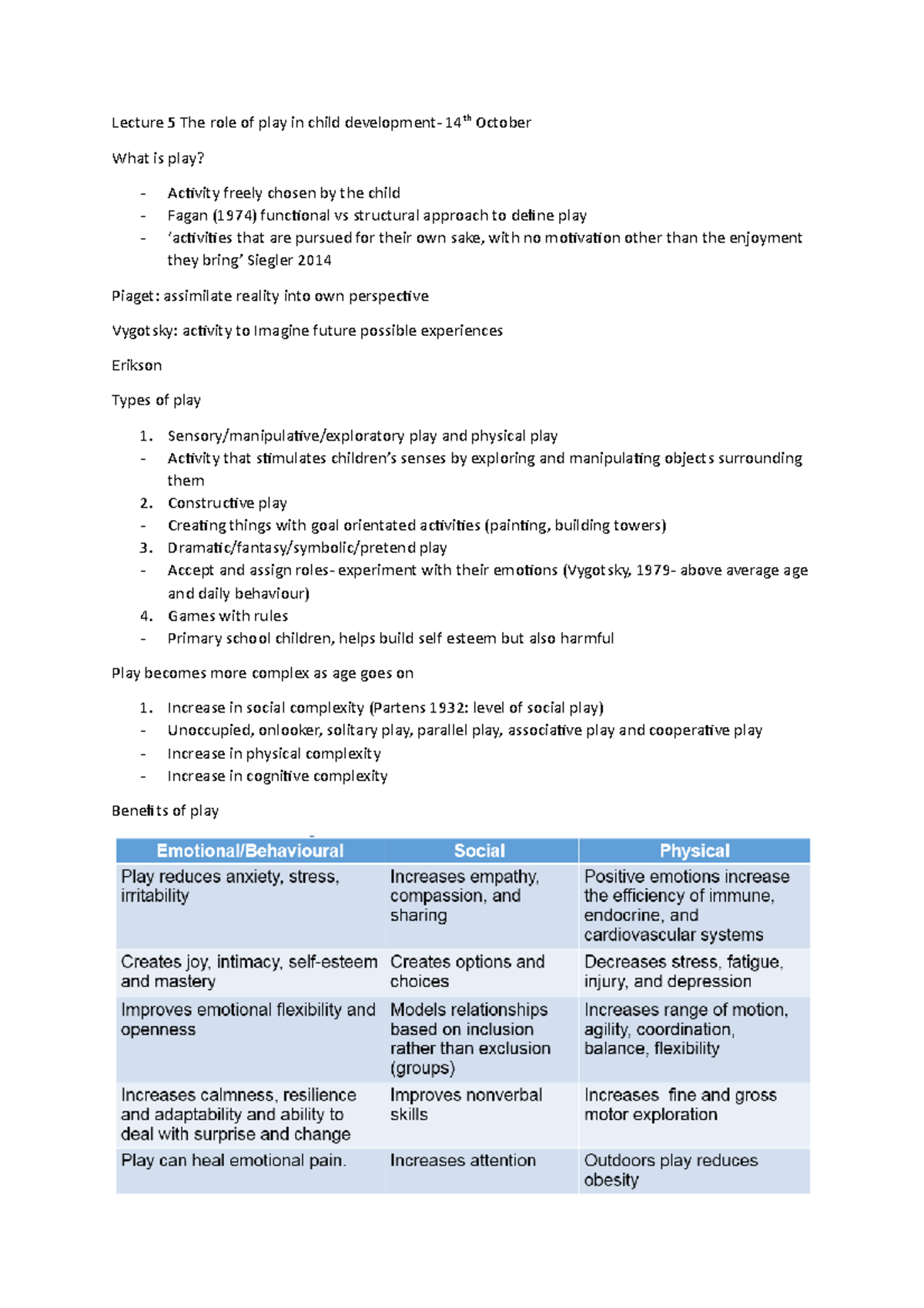Lecture 5 The role of play in child development - Lecture 5 The role of ...