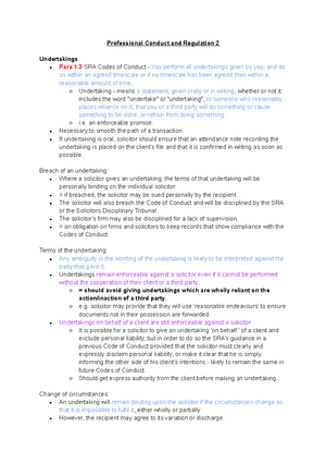 Professional Conduct and Regulation - Contents - 1. Explain the SRA ...