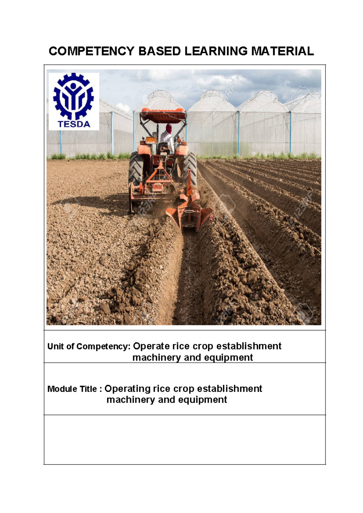 Toaz - Rice Machinery Operation - COMPETENCY BASED LEARNING MATERIAL ...