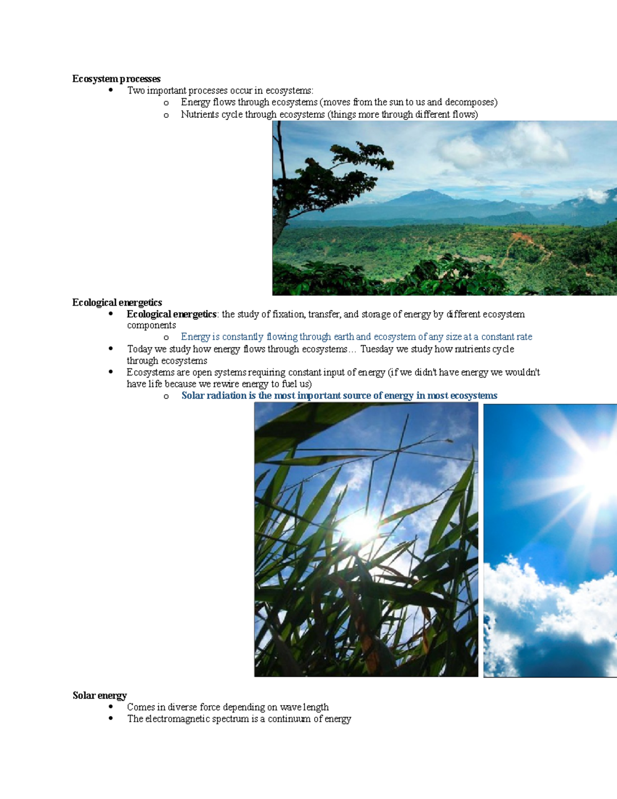 Chapterr 3- Ecological Energetics - Ecosystem processes Two important ...