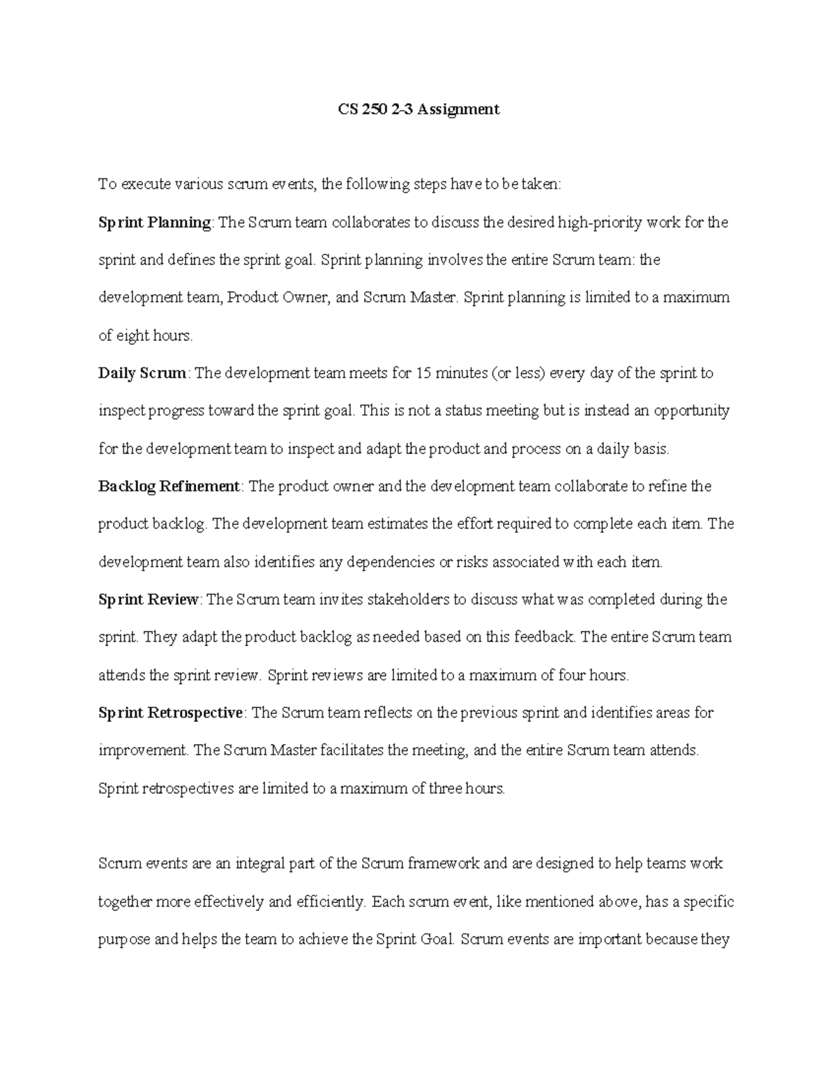 CS 250 2-5 Journal - CS 250 2-3 Assignment To execute various scrum events, the following steps ...