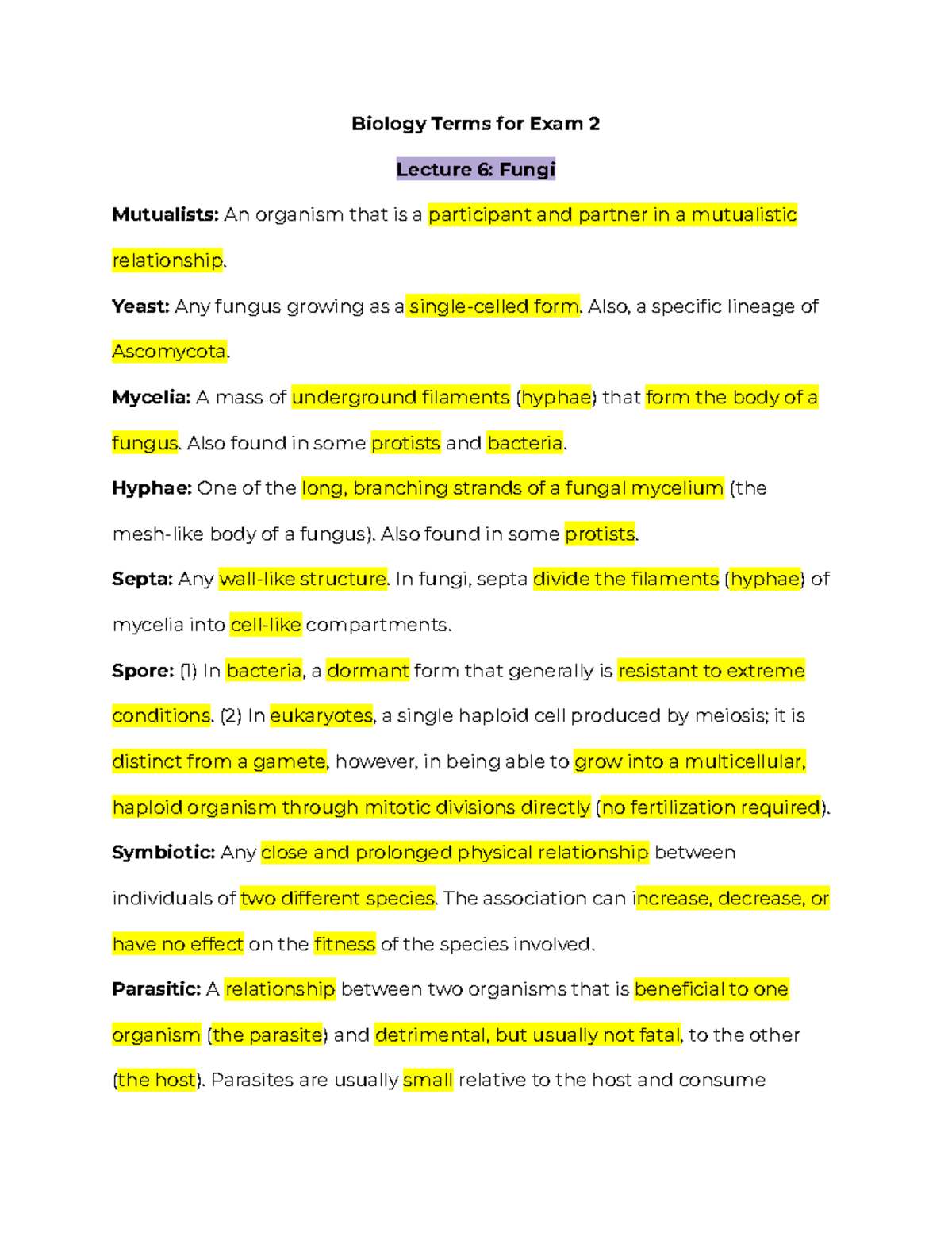 BIOL 117 exam 2 study materials lecture 6 - Biology Terms for Exam 2 Lecture 6: Fungi Mutualists ...