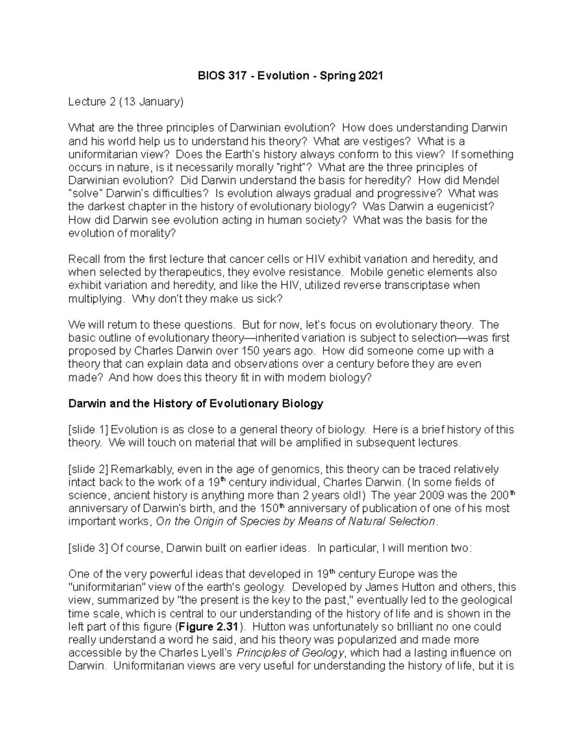 LECT2ev2021 - Principles of Darwin's evolution & Darwin's theory - BIOS ...