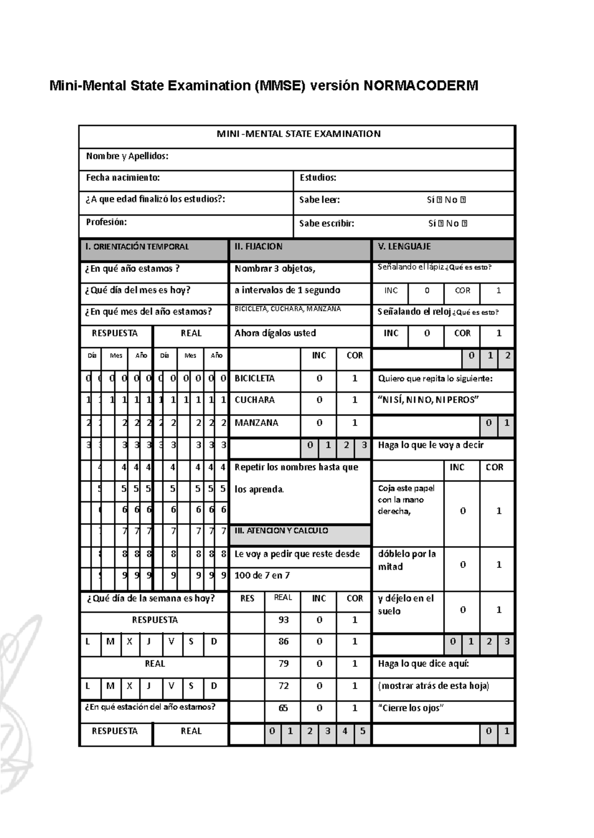 Minimental - Edgar Hilares 391 - Mini-Mental State Examination (MMSE ...