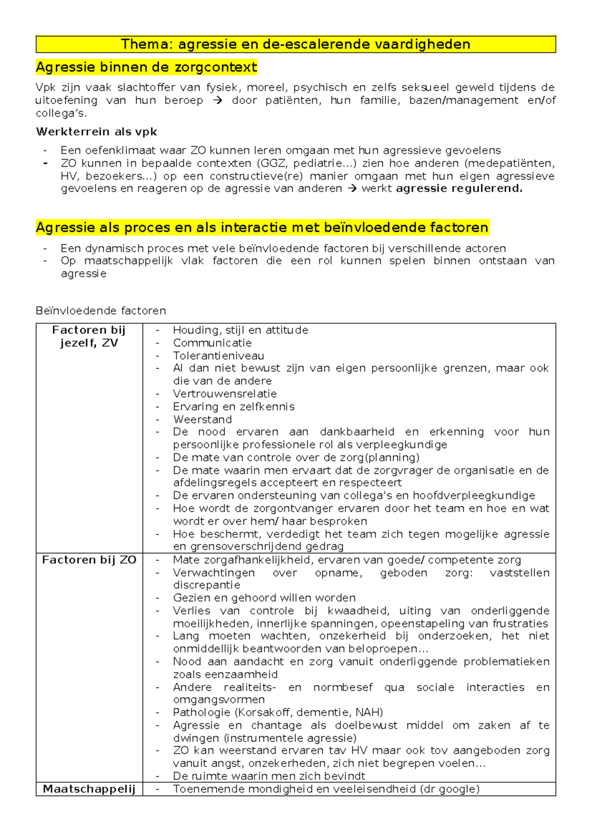 Thema agressie en de-escalerende vaardigheden - Thema: agressie en de ...