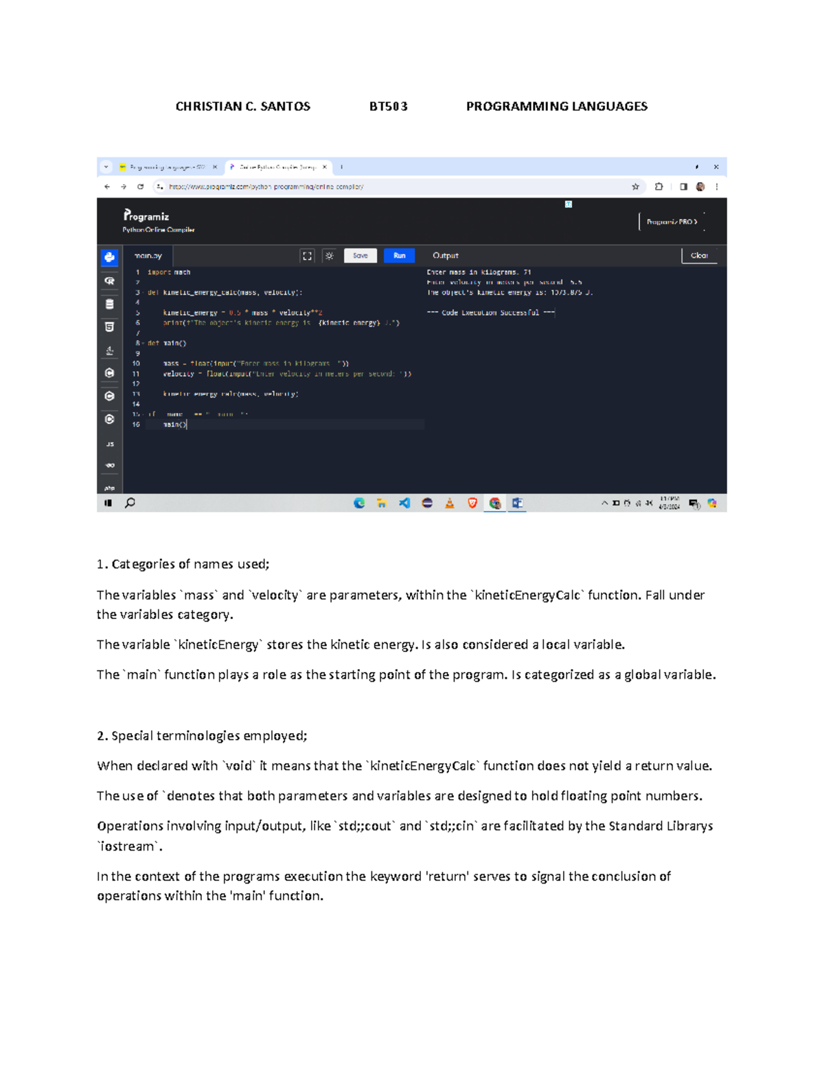 04 Hands On Activity 1 Santos Prolang - CHRISTIAN C. SANTOS BT50 3 ...