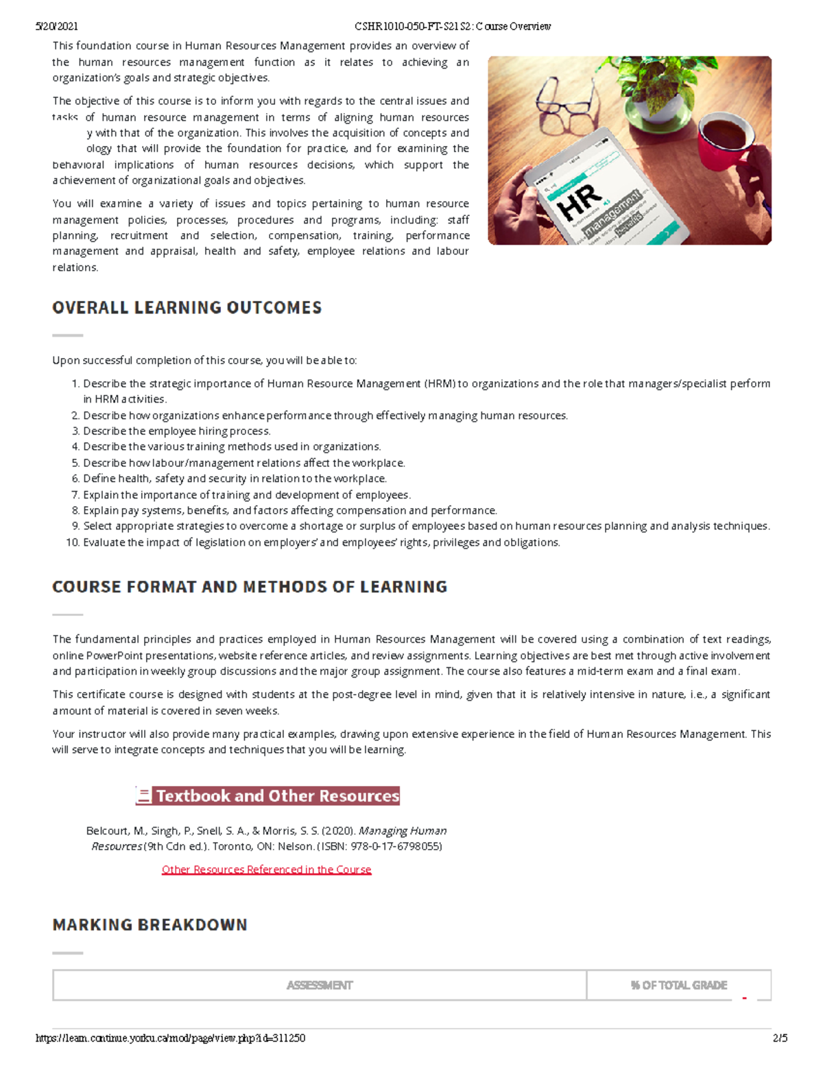 CSHR - cshr - 5/20/2021 CSHR1010-050-FT-S21S2: Course Overview - Studocu