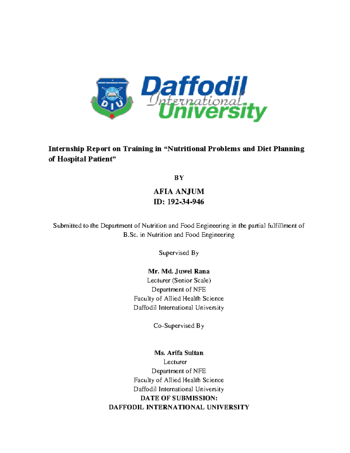 Final internship report - Internship Report on Training in “Nutritional ...