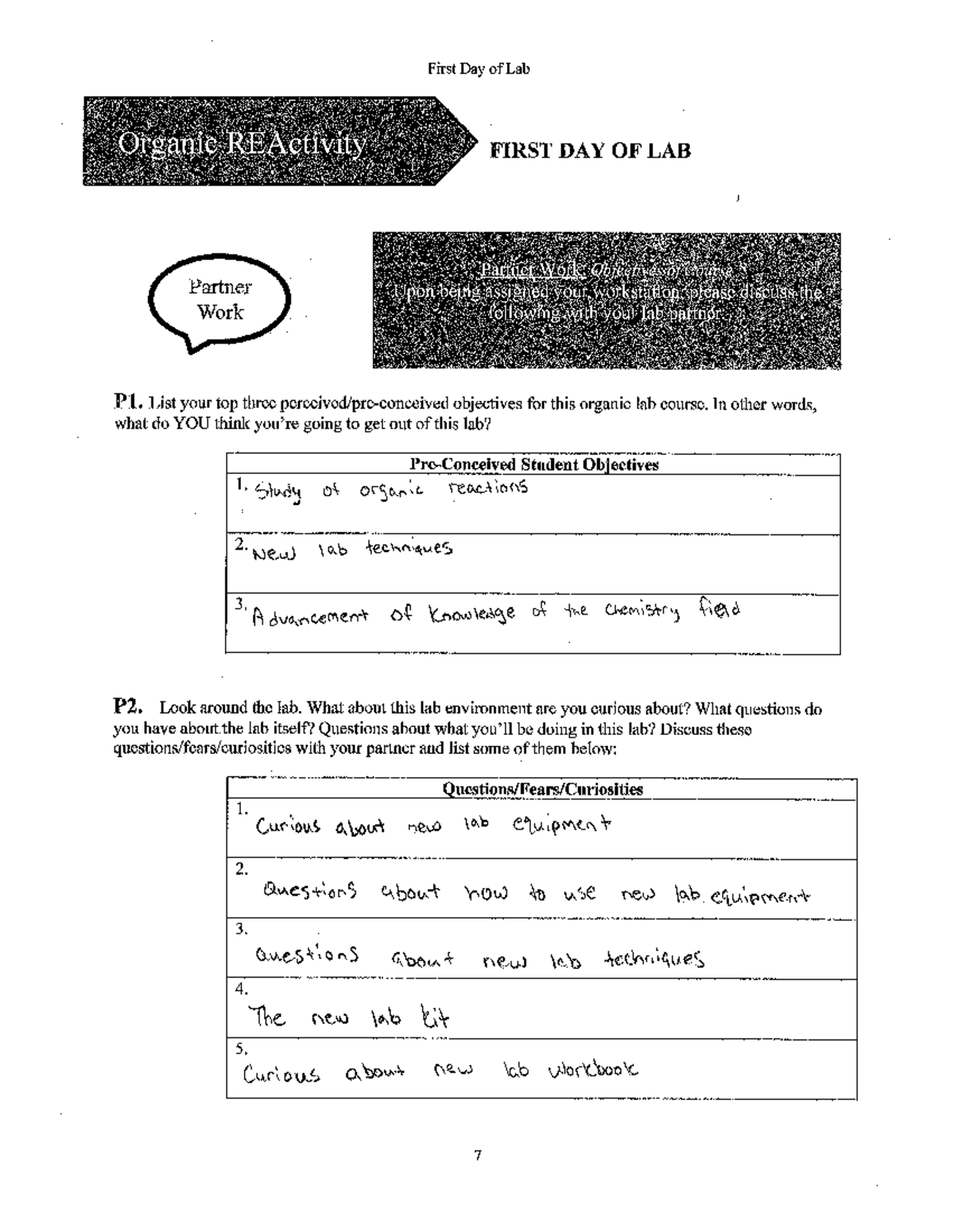 Organic Chemistry Lab Report Answers PT 1 - First Day of Lab Organic ...