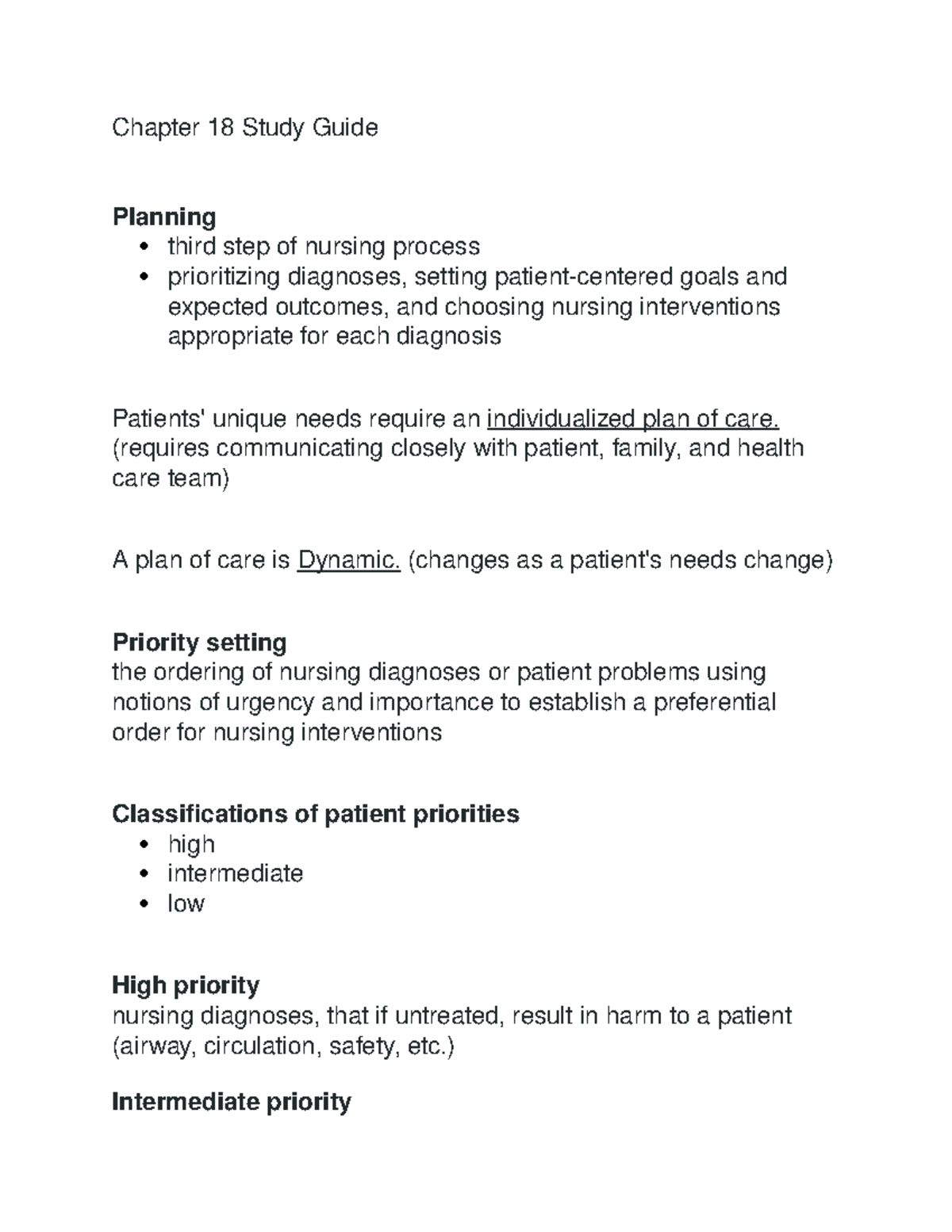 Chapter 18 Study Guide - Chapter 18 Study Guide Planning third step of ...
