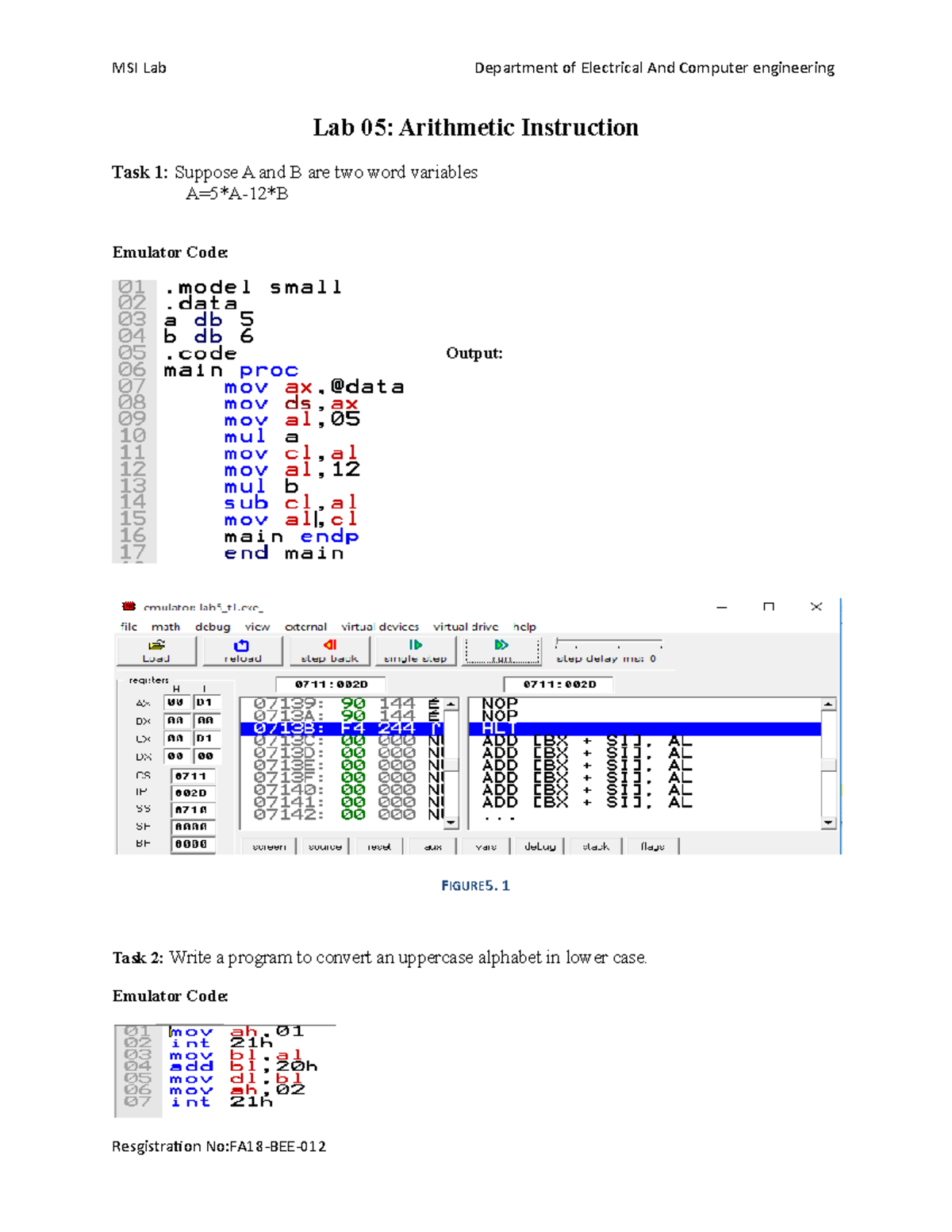 MSI lab 5 - S&S and MSI labs - Lab 05: Arithmetic Instruction Task 1 ...