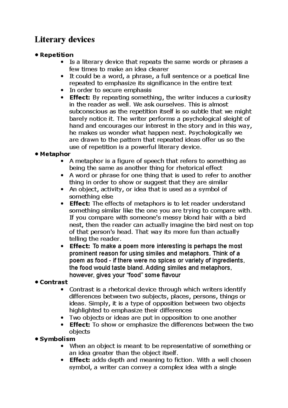 Literary Devices Forelesningsnotater 1 9 Literary Devices