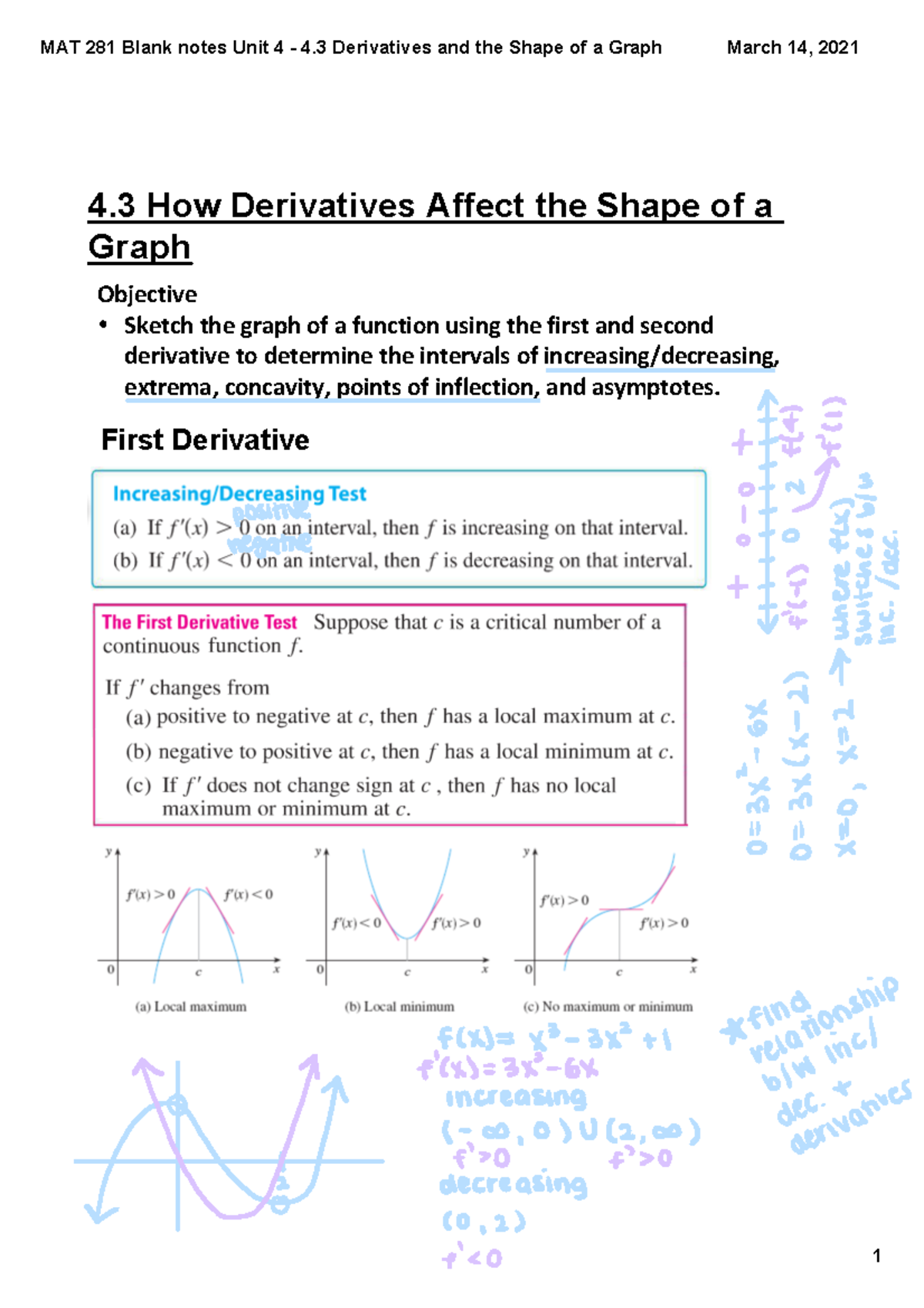 4.3 Derivatives and the Shape of a Graph - 1 4 How Derivatives Affect ...