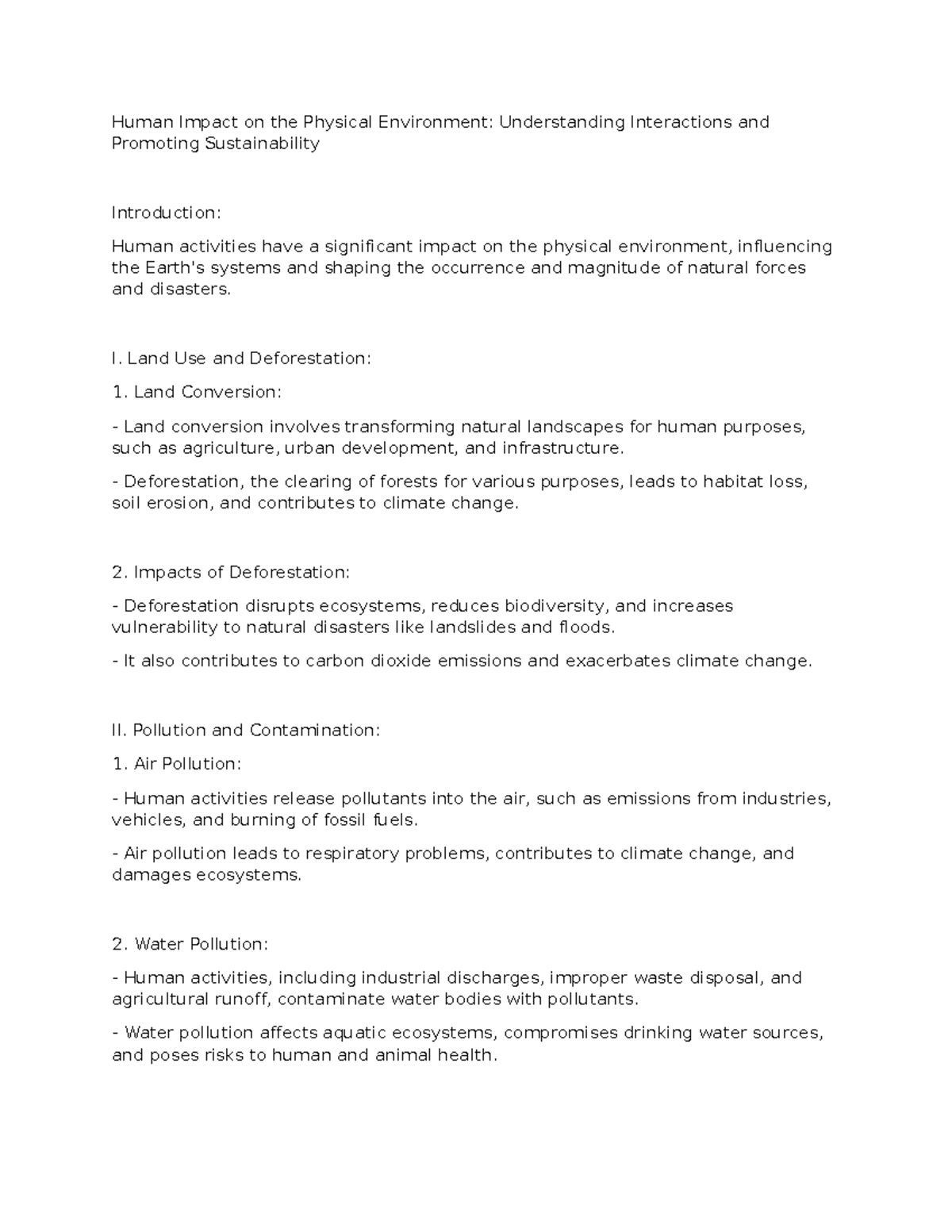 Human Impact on the Physical Environment - I. Land Use and ...