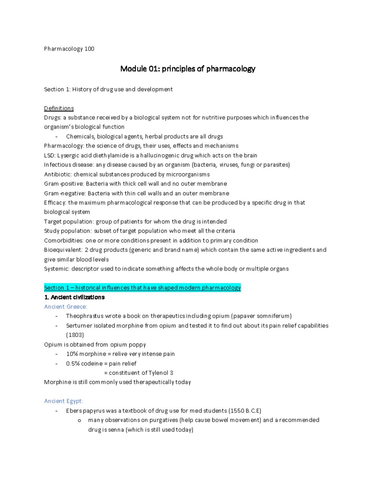 Pharmacology 100 - Mod 1-3 lecture notes - Pharmacology 100 Module 01 ...