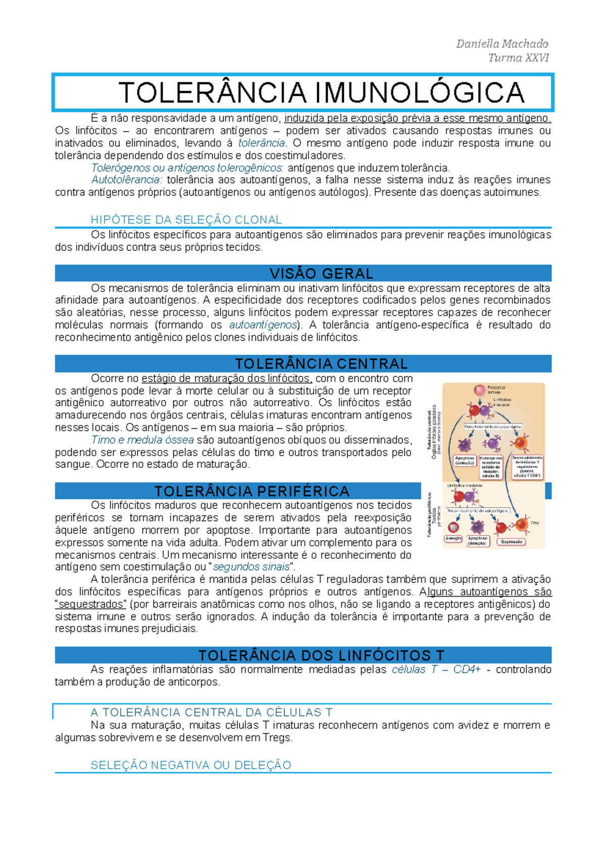 Tolerancia imunológica e autoimunidade - Daniella Machado Turma XXVI TOLERÂNCIA IMUNOLÓGICA É a ...