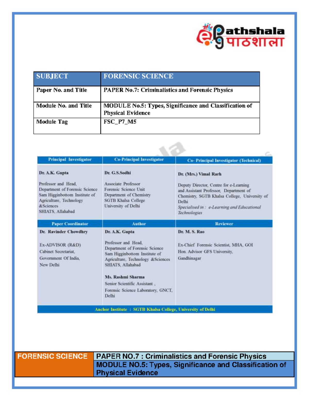 9051 et et - Notes - SUBJECT FORENSIC SCIENCE Paper No. and Title PAPER ...
