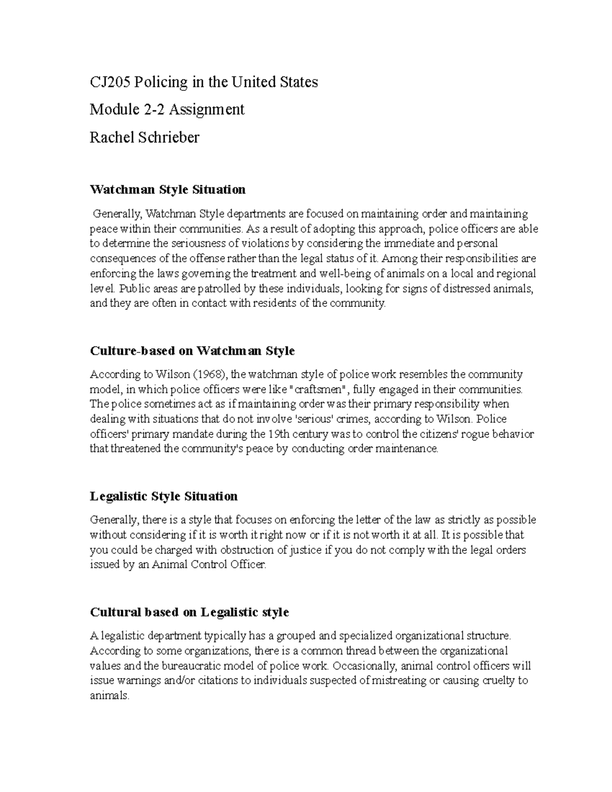 2-2 CJ205 Assignment - homework - CJ205 Policing in the United States ...
