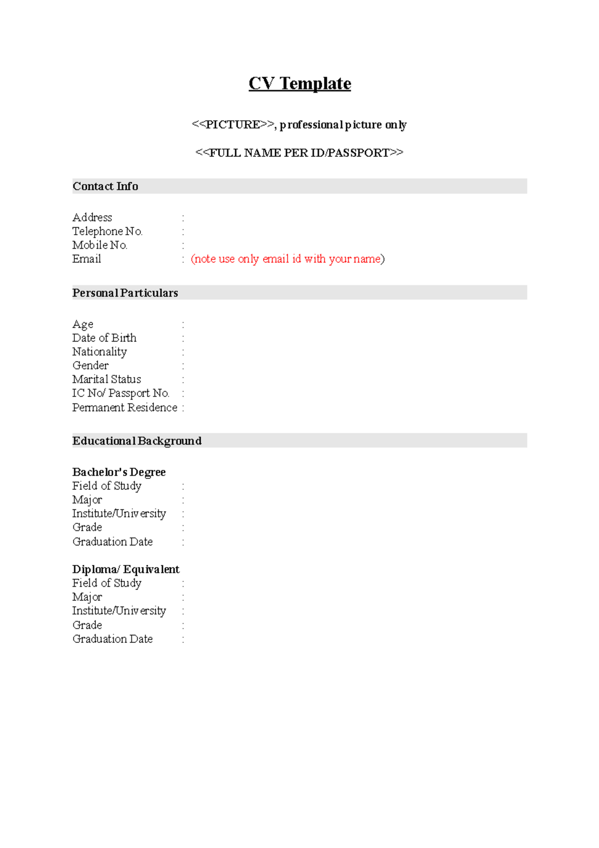 02 Template 2 - CV - CV Template , professional picture only