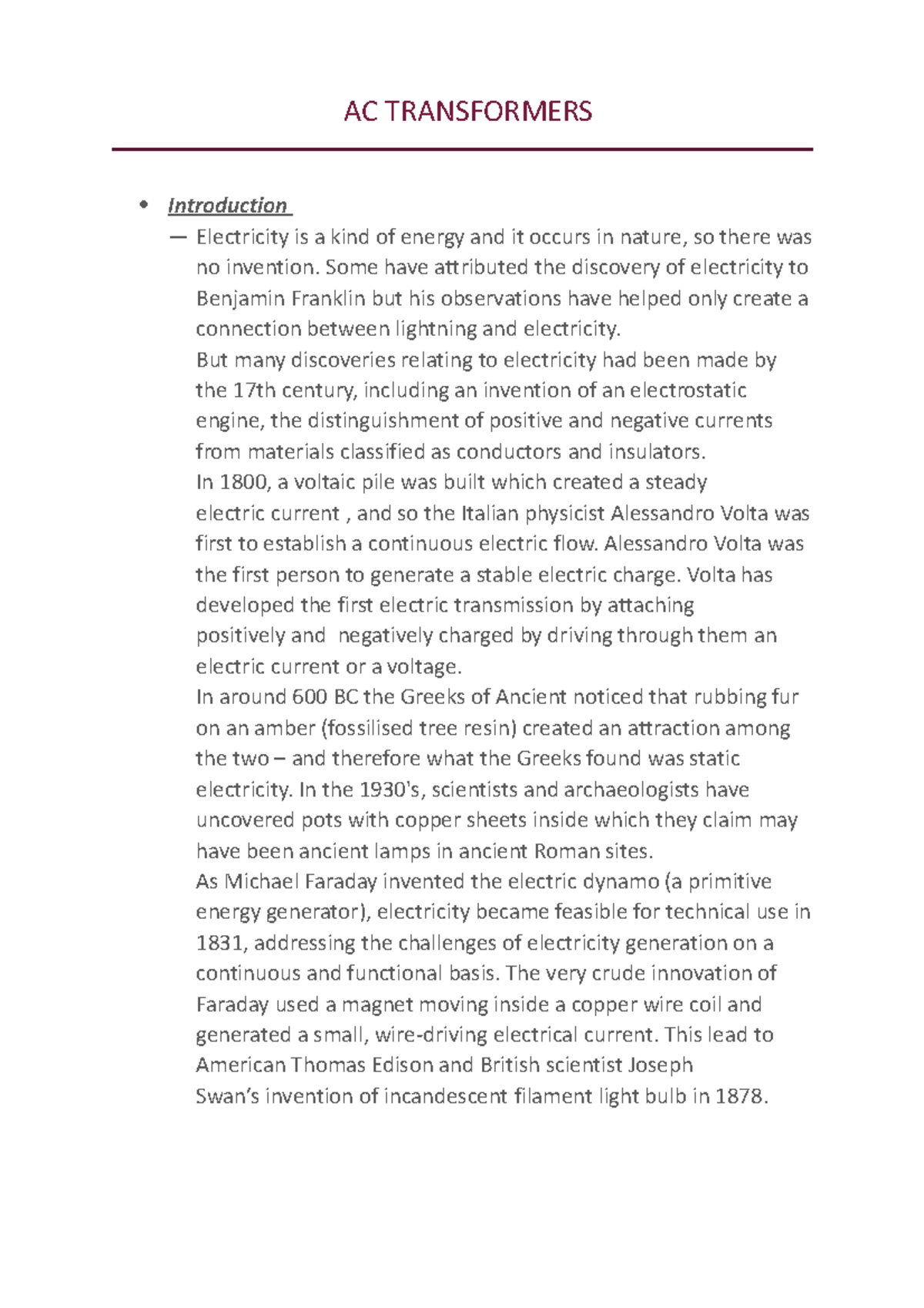 AC Transformer - AC TRANSFORMERS Introduction — Electricity is a kind ...